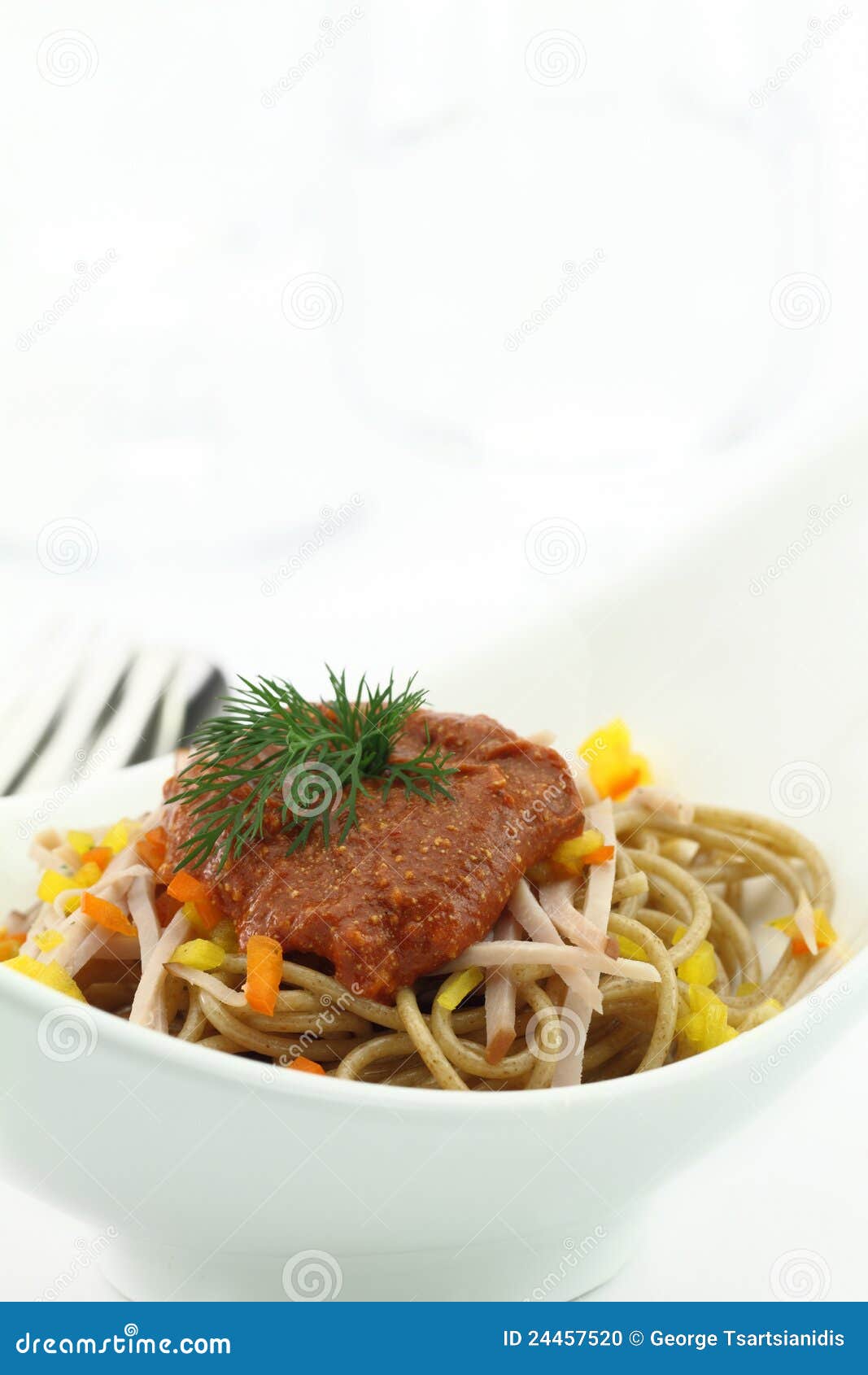 Spaghetti with Peppers and Ham Stock Photo - Image of restaurant, italy ...