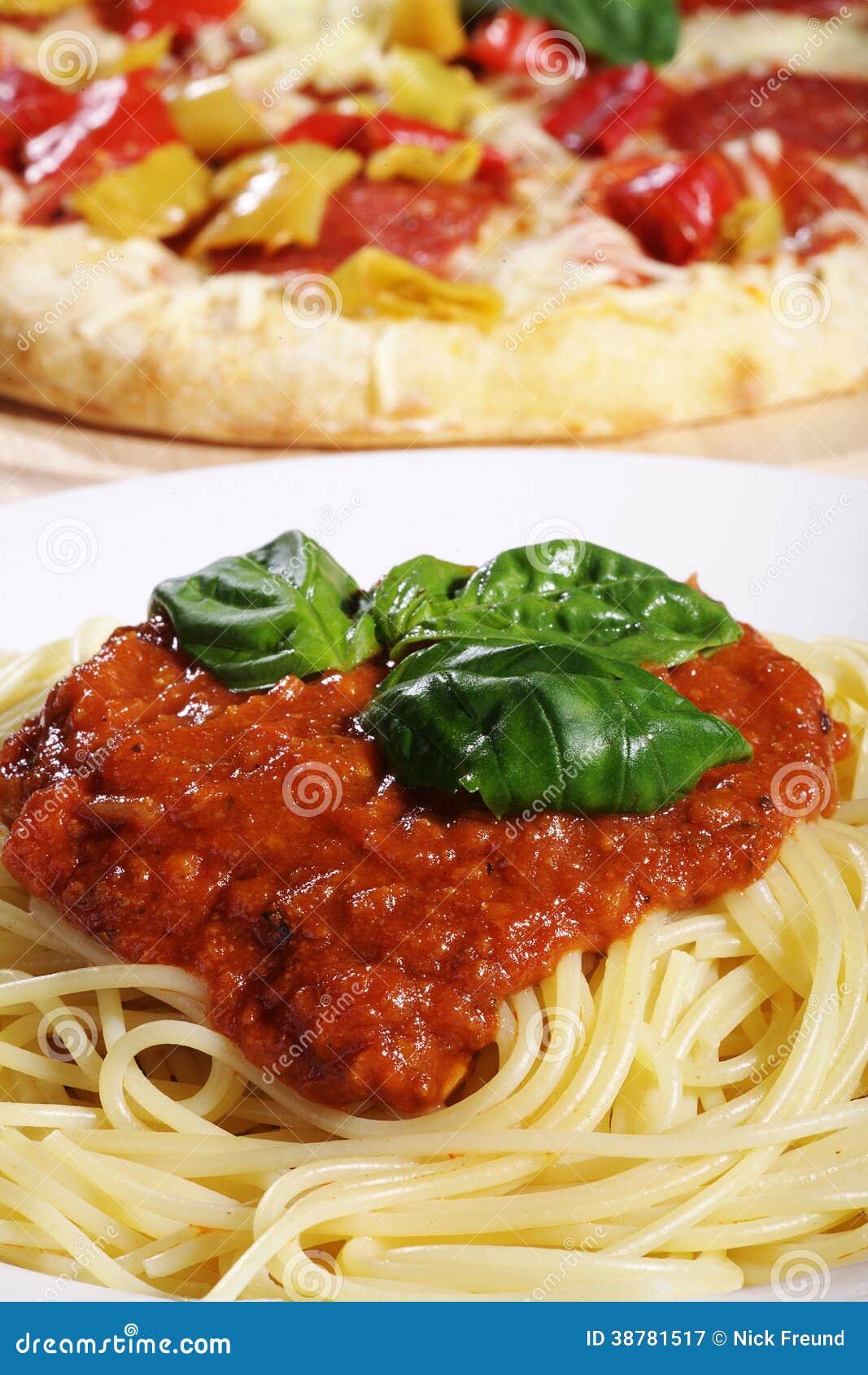 Spaghetti and pizza stock image. Image of healthy, gastro - 38781517