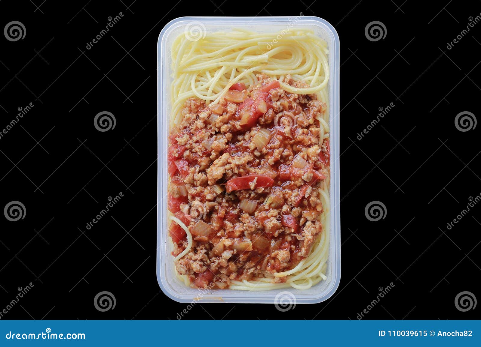 Spaghetti with Plastic Box, on Black. Stock Image - Image of fork ...