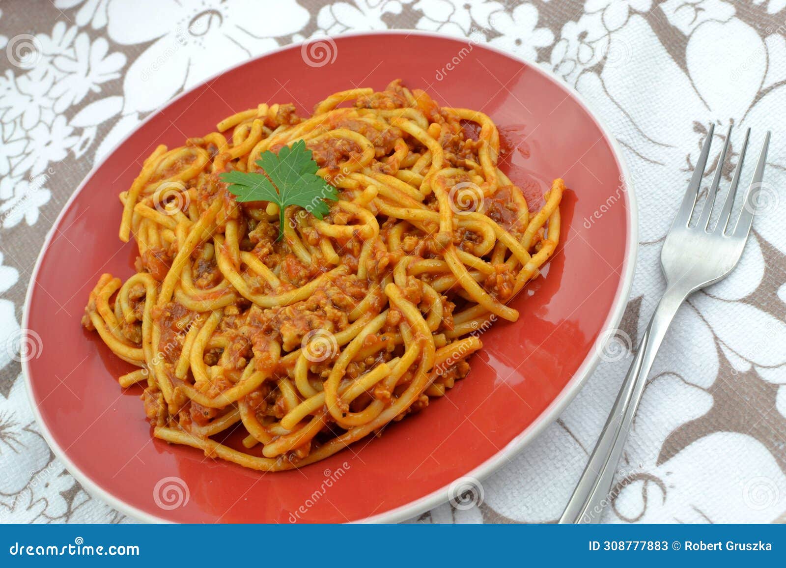 Spaghetti on a plate stock image. Image of dish, spaghetti - 308777883