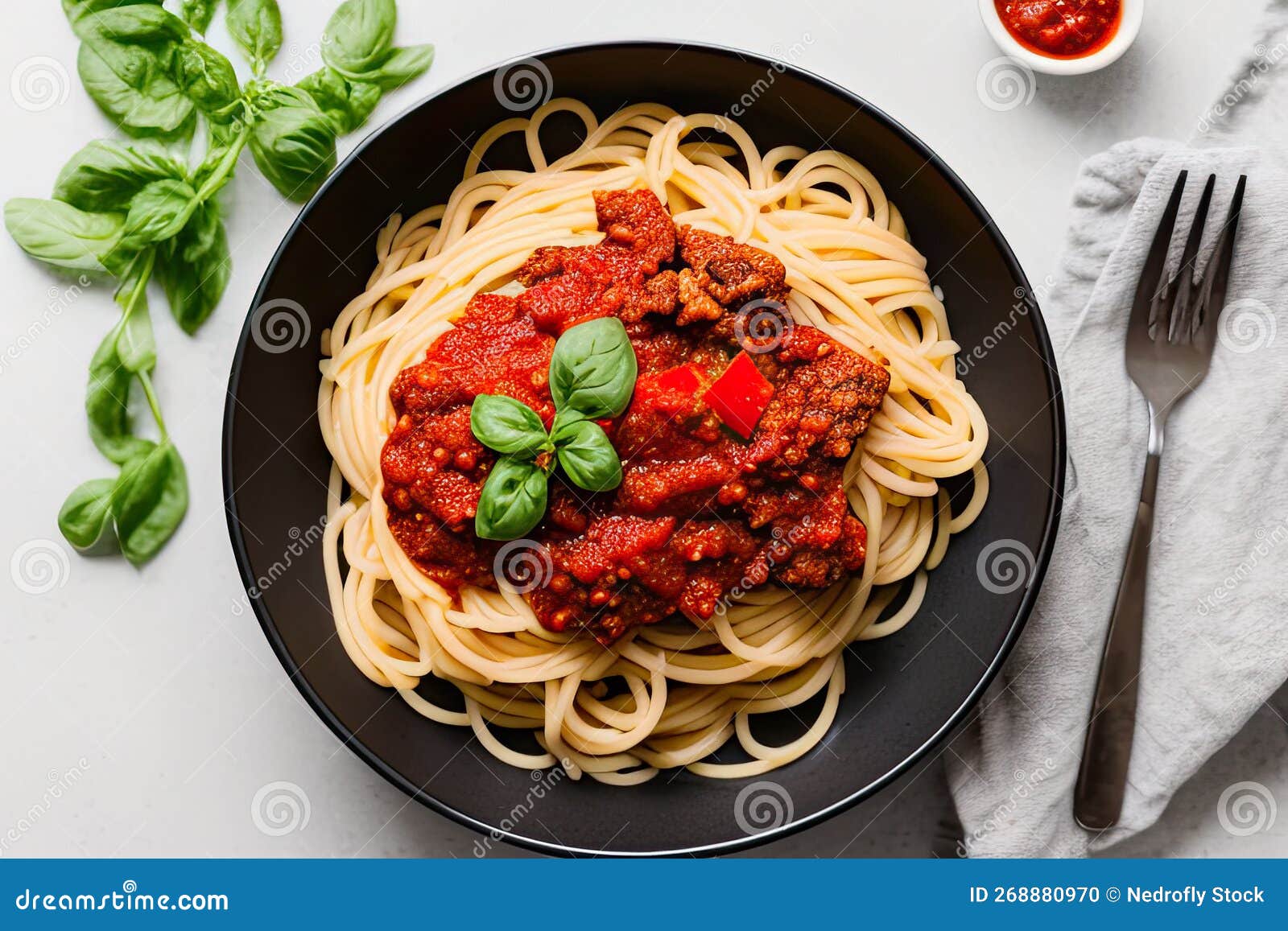 Spaghetti with Pork Vegetable Ragout in a Bowl Stock Photo - Image of ...