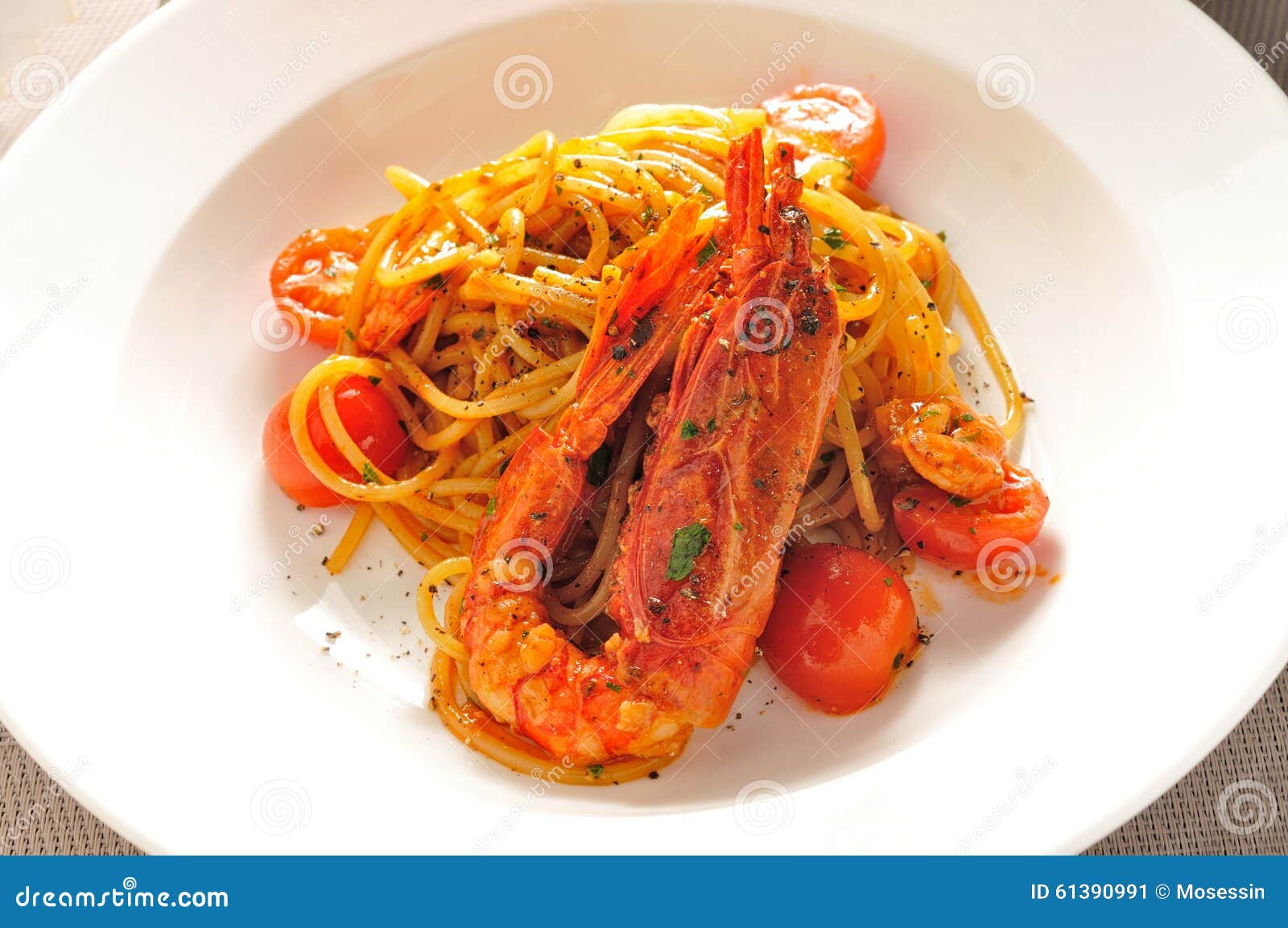 Spaghetti Prawns stock image. Image of herbs, prawn, steam - 61390991