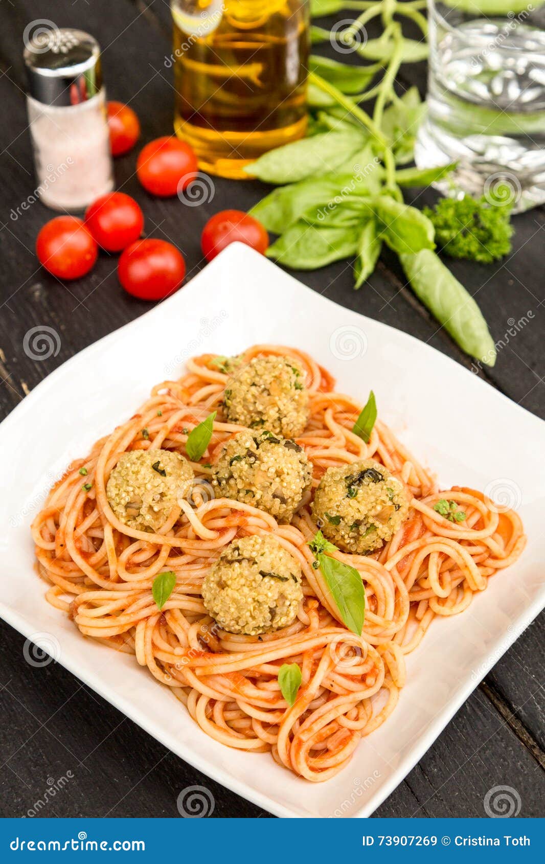 Spaghetti with Quinoa and Mushrooms Balls Stock Image - Image of ...