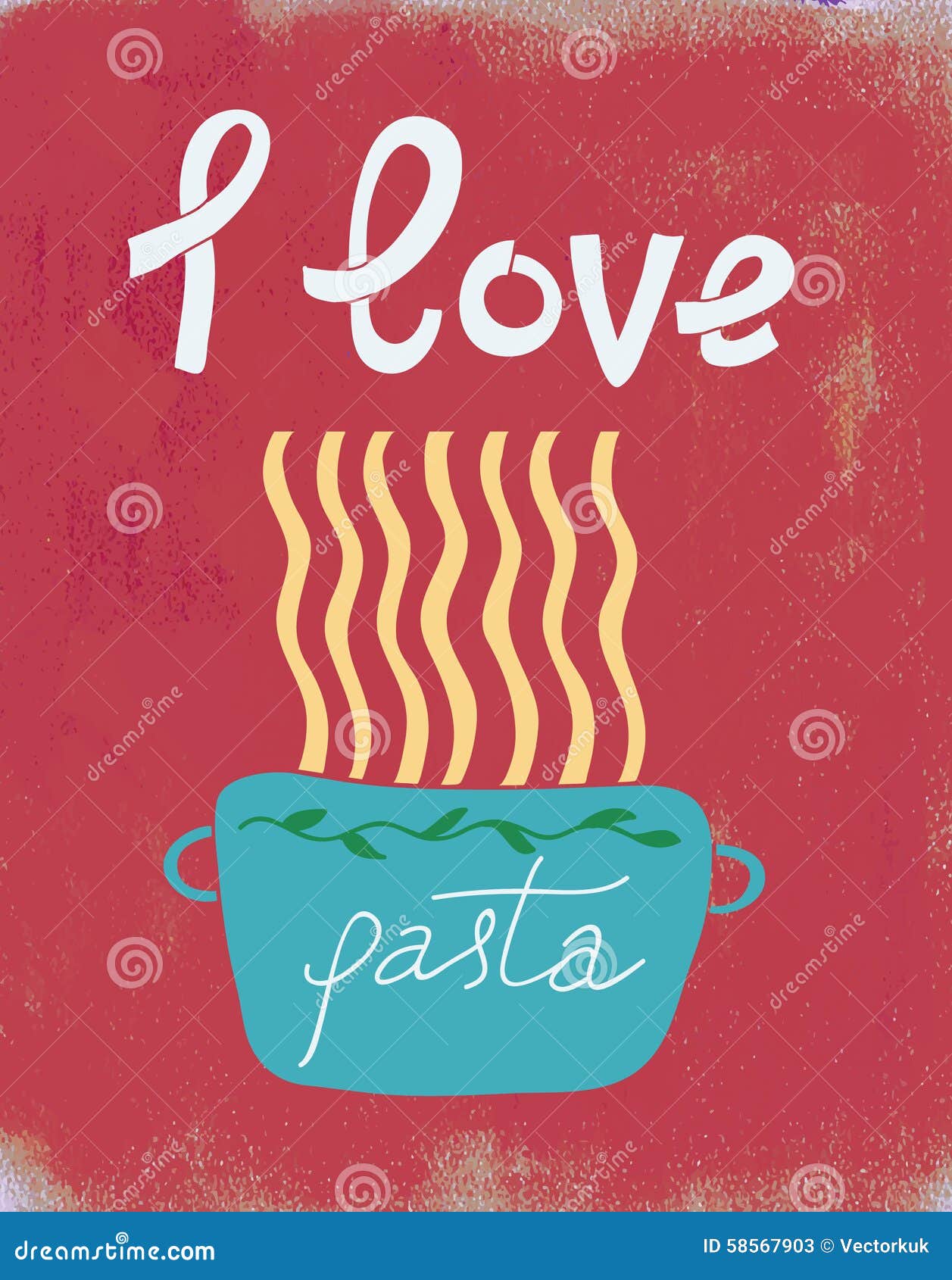 Spaghetti Retro Affiche, Houd Ik Van Deegwaren Vector Illustratie ...