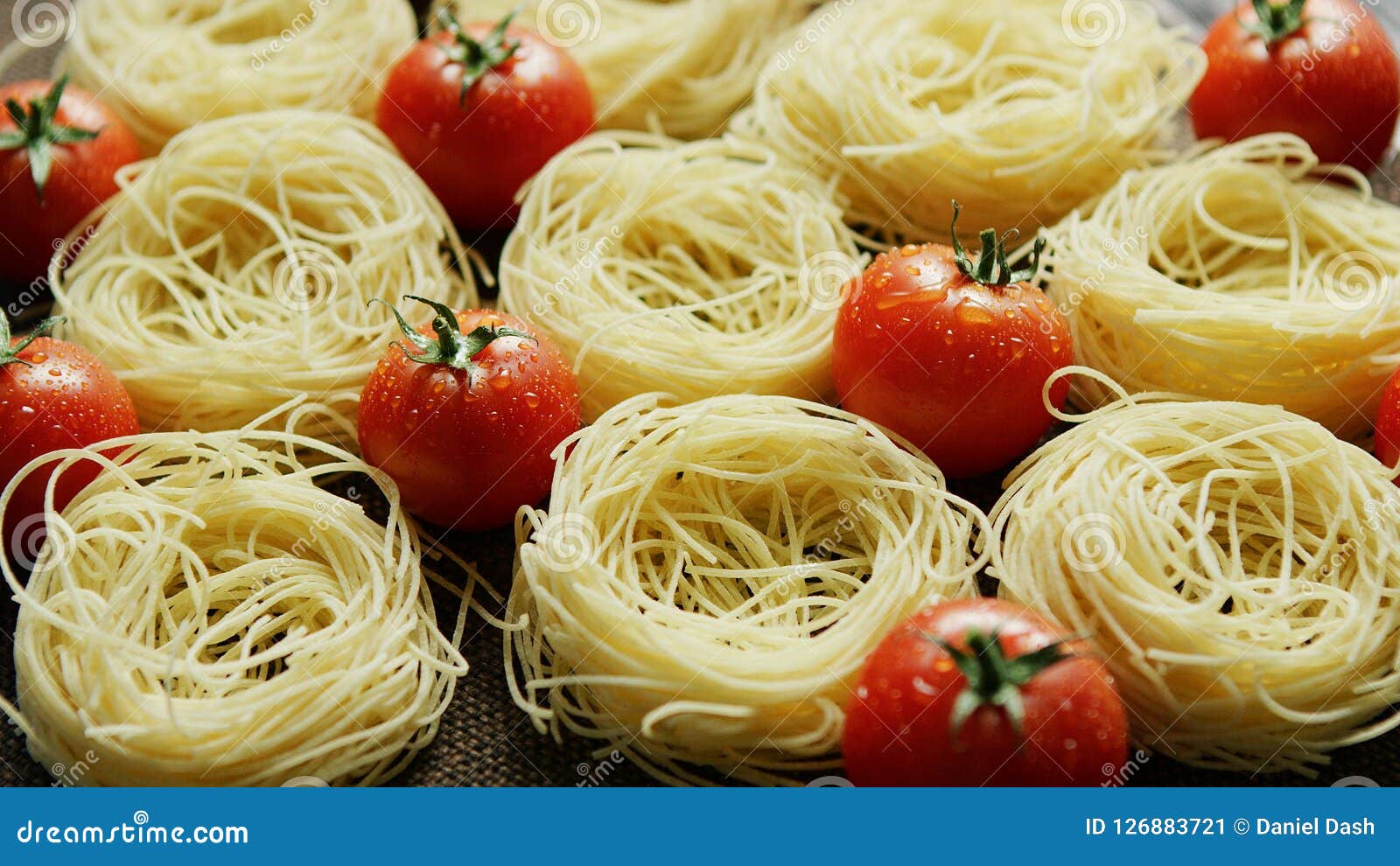 Spaghetti in Rolls with Fresh Tomatoes Stock Image - Image of ...