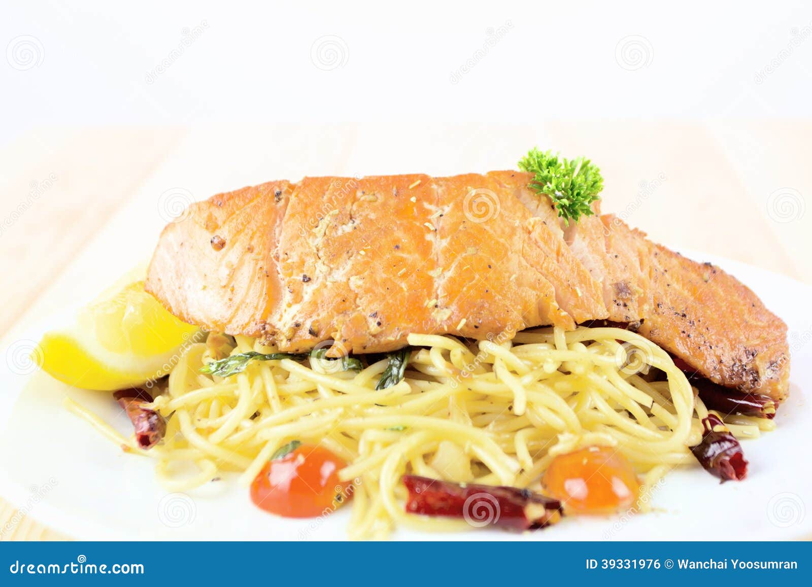 Spaghetti salmon stock photo. Image of salmon, healthy - 39331976