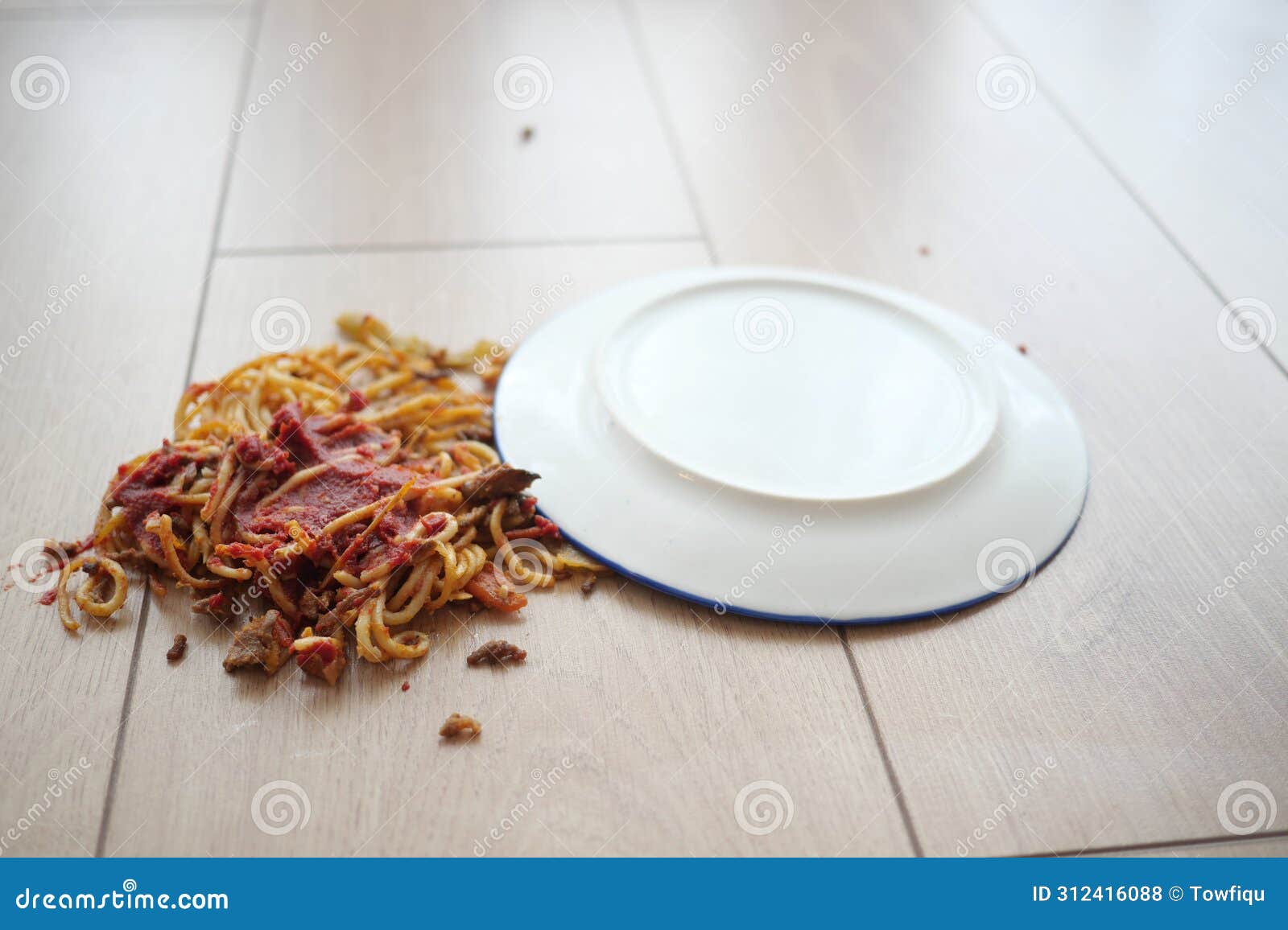 Spaghetti and Sauce Spilled on Floor. Stock Photo - Image of careless ...