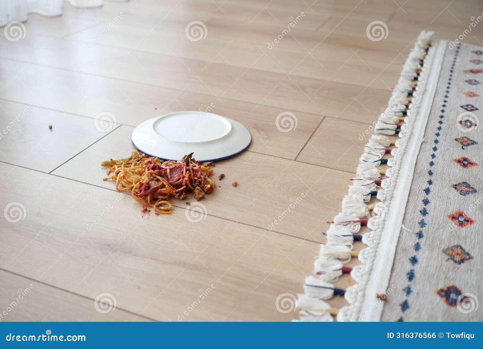 Spaghetti and Sauce Spilled on Floor. Stock Photo - Image of spilling ...