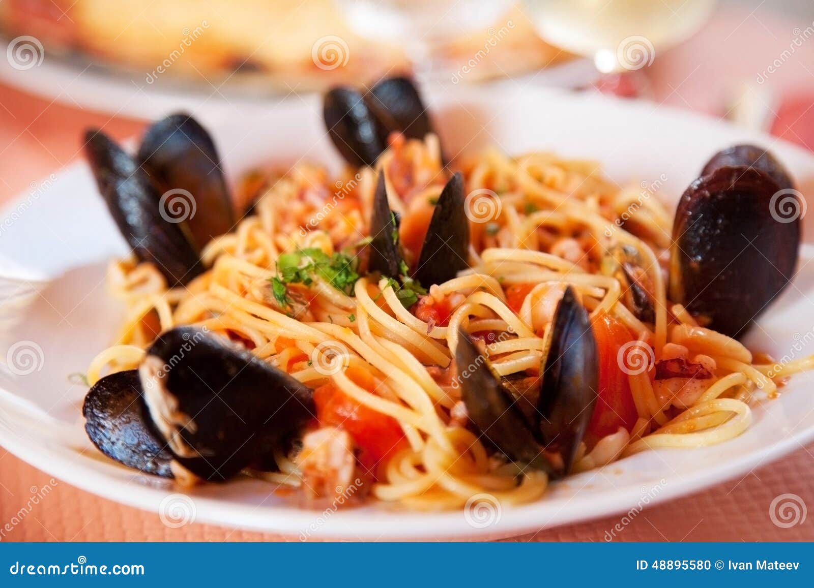 Spaghetti with seafood stock photo. Image of europe, food - 48895580