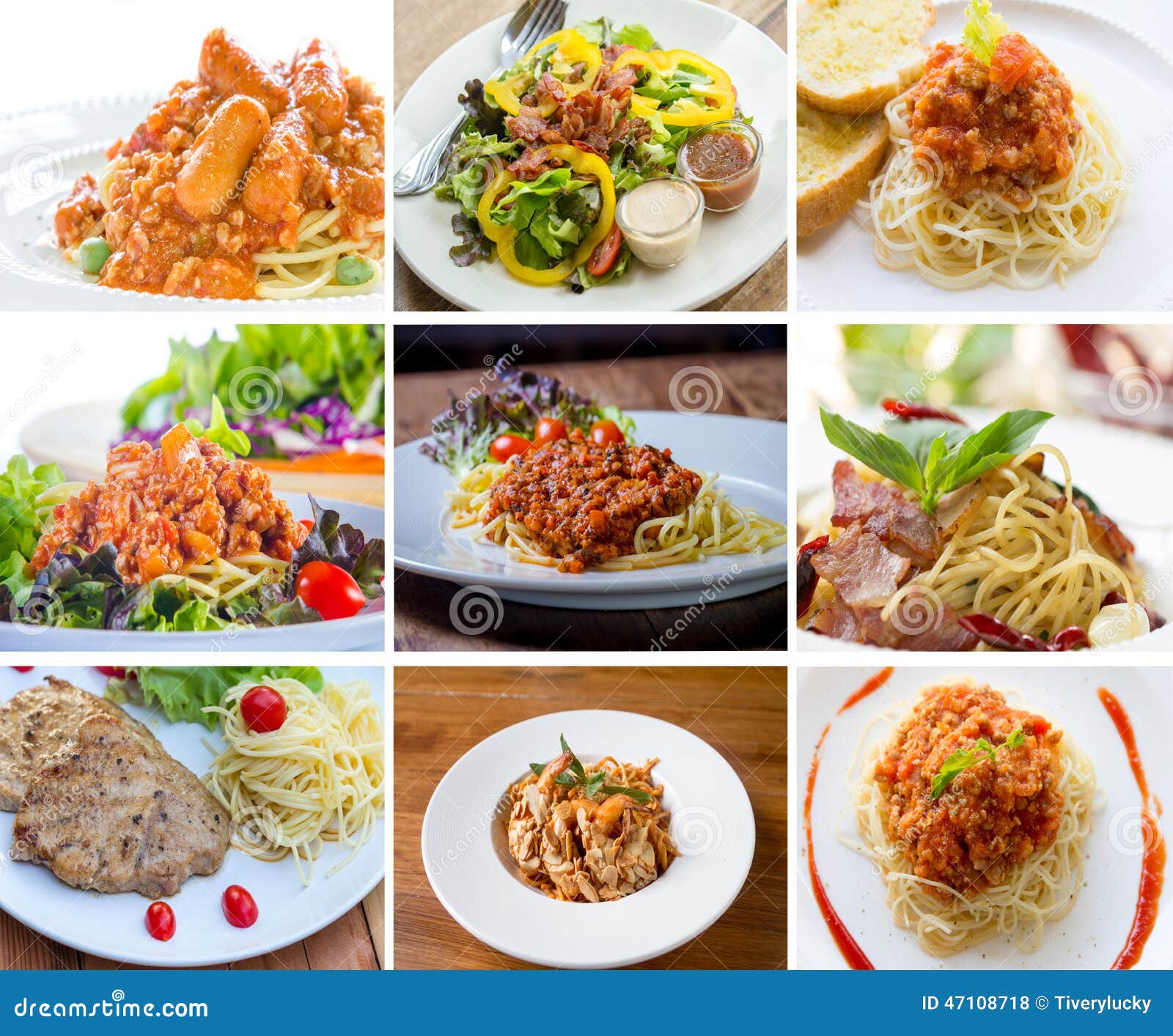 Spaghetti set stock photo. Image of meat, fish, dish - 47108718