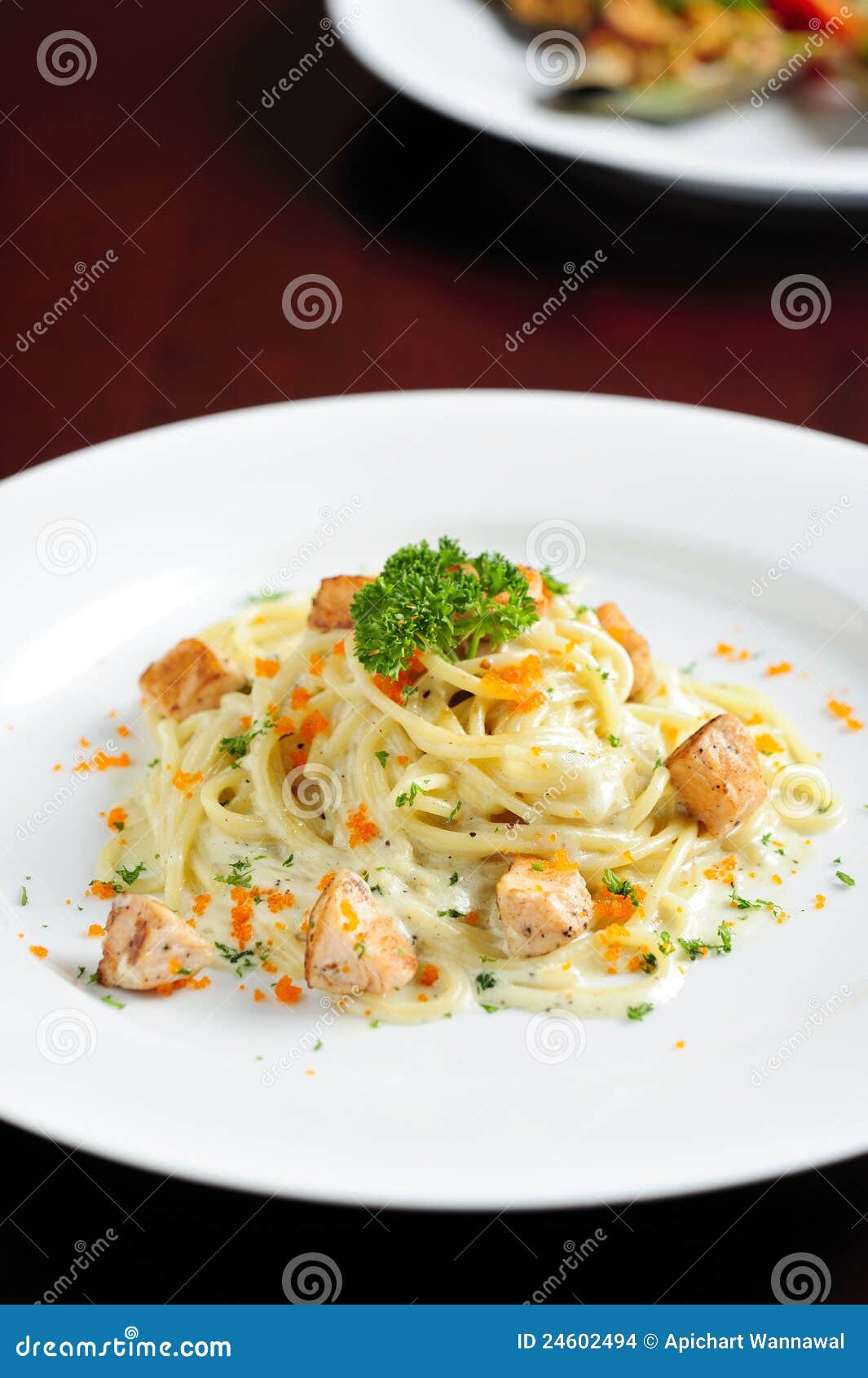 Spaghetti with Smoked Salmon Stock Photo - Image of gastronomy ...
