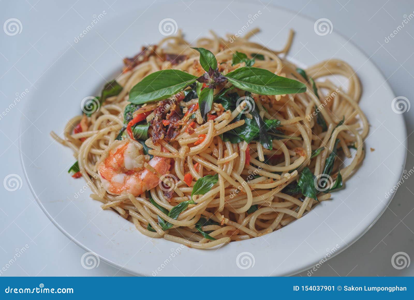 Spaghetti with Spicy Mixed Seafood Thai Style Stock Image - Image of ...