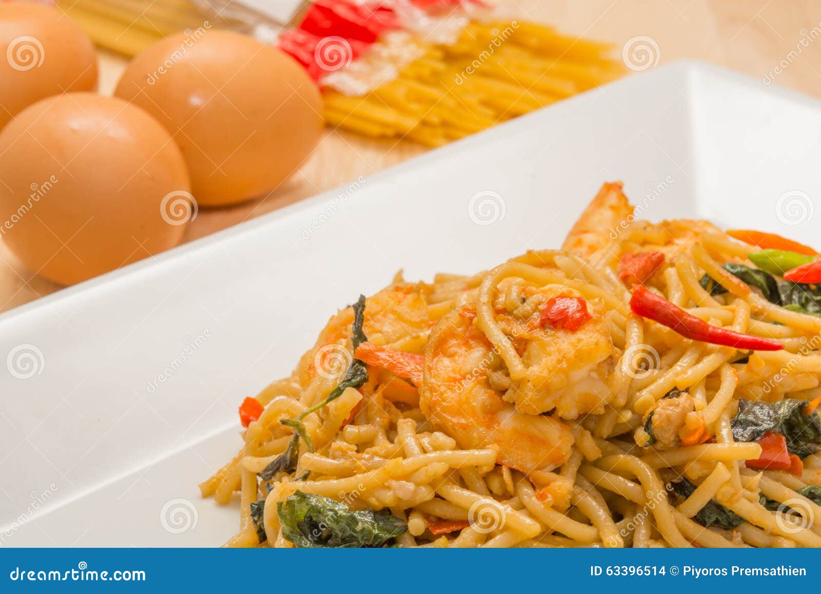 Spaghetti with Spicy Prawn and Seafood Stock Photo - Image of asia ...