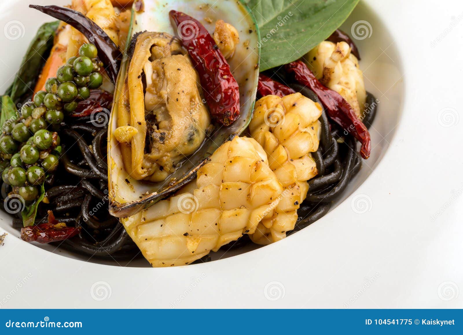 Spaghetti with Spicy Seafood,Shrimp, Crab, Fish and Squid Stock Image ...