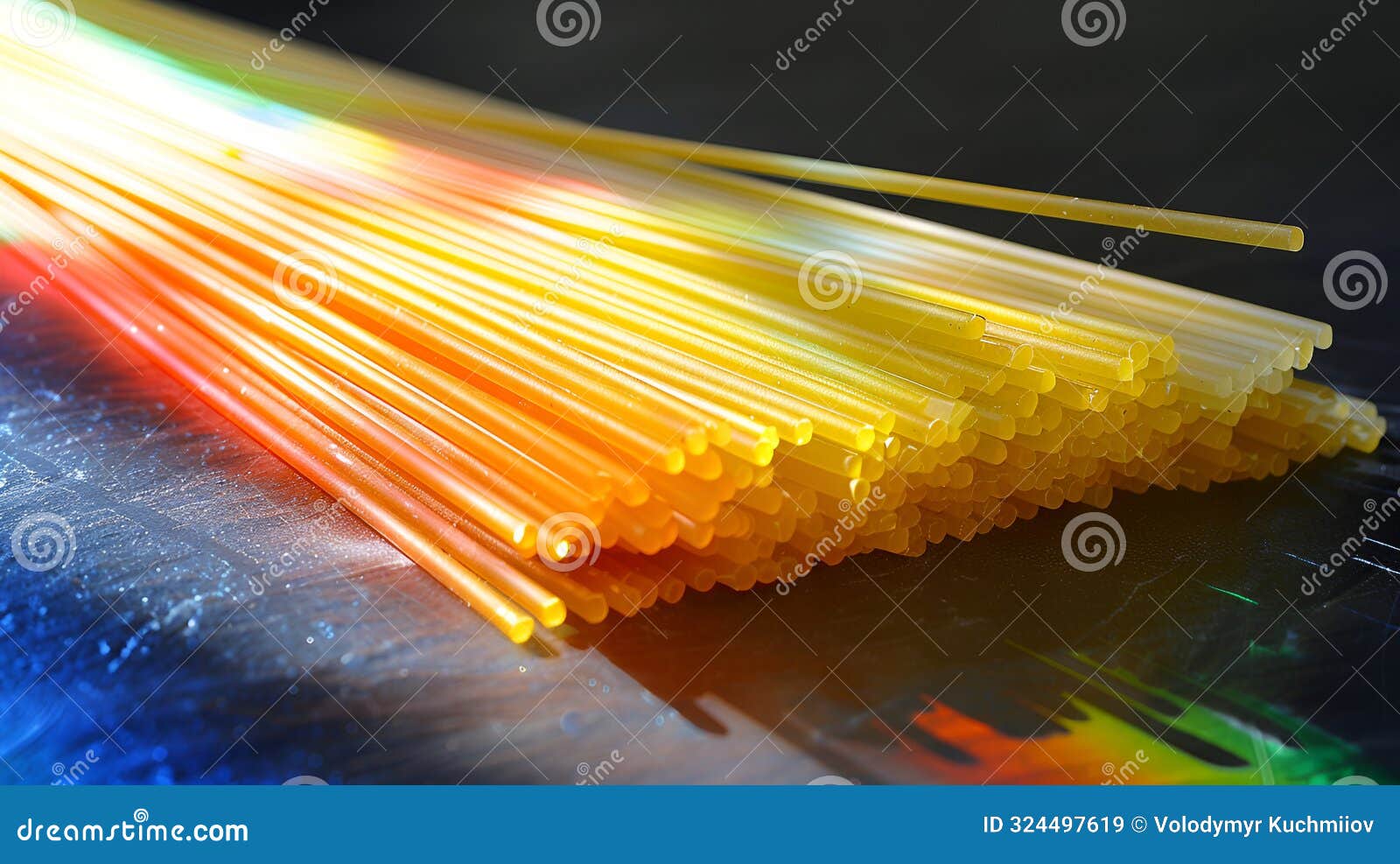 Spaghetti Stretched Lengthwise, a Rainbow-colored Light Falls on the ...