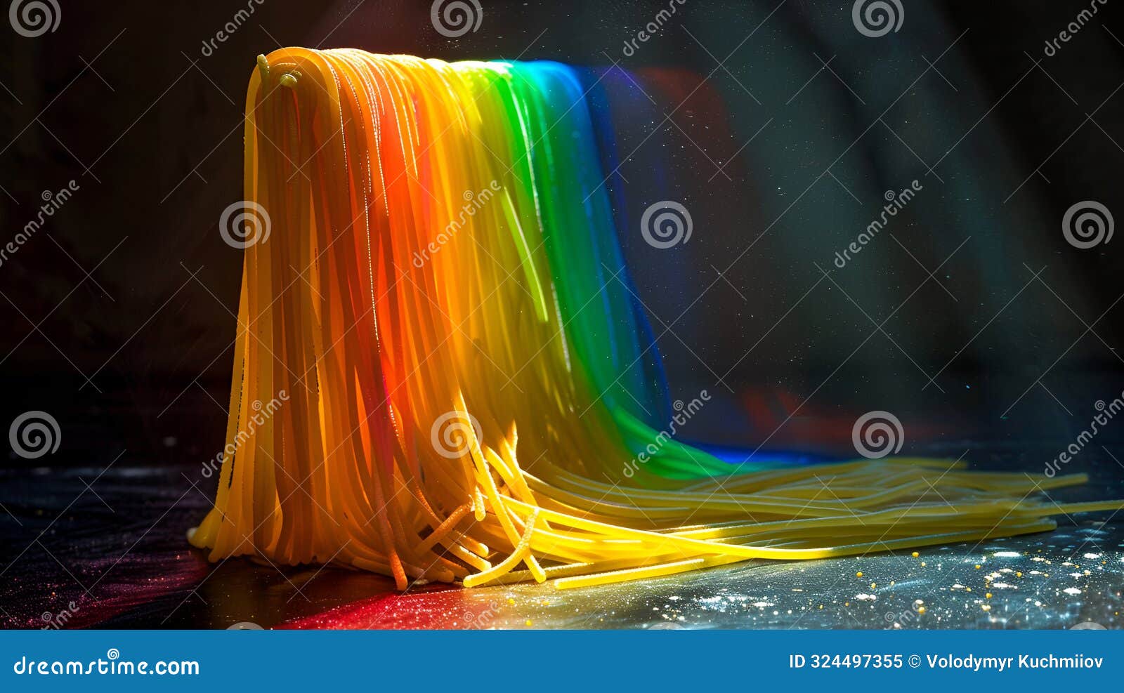 Spaghetti Stretched Lengthwise, a Rainbow-colored Light Falls on the ...