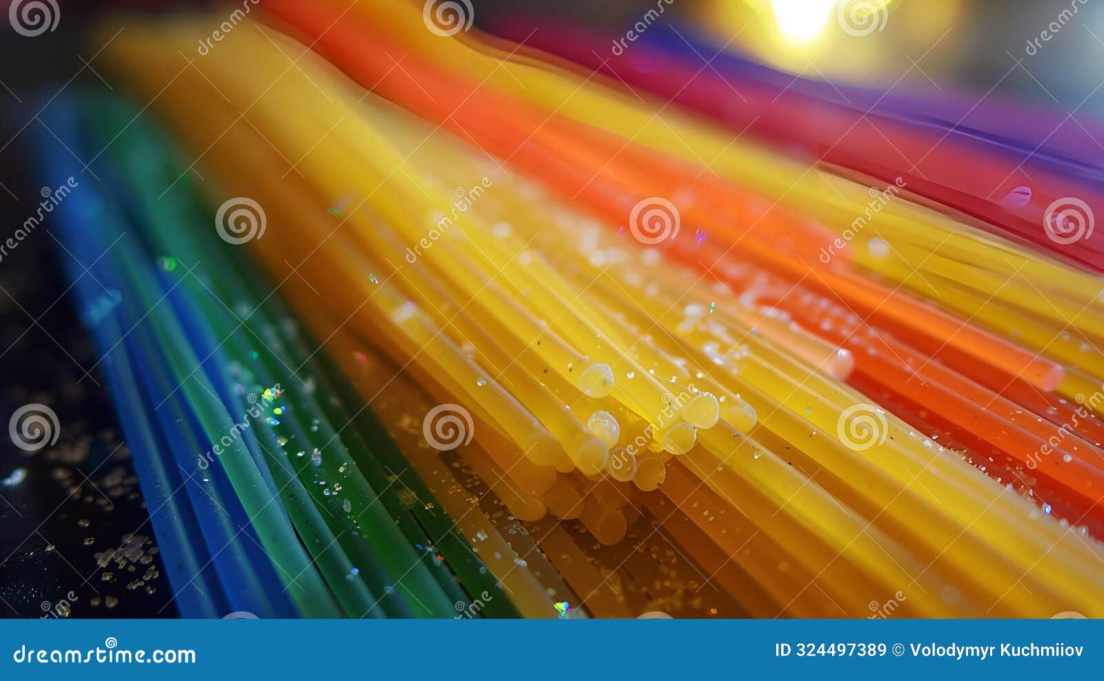 Spaghetti Stretched Lengthwise, a Rainbow-colored Light Falls on the ...