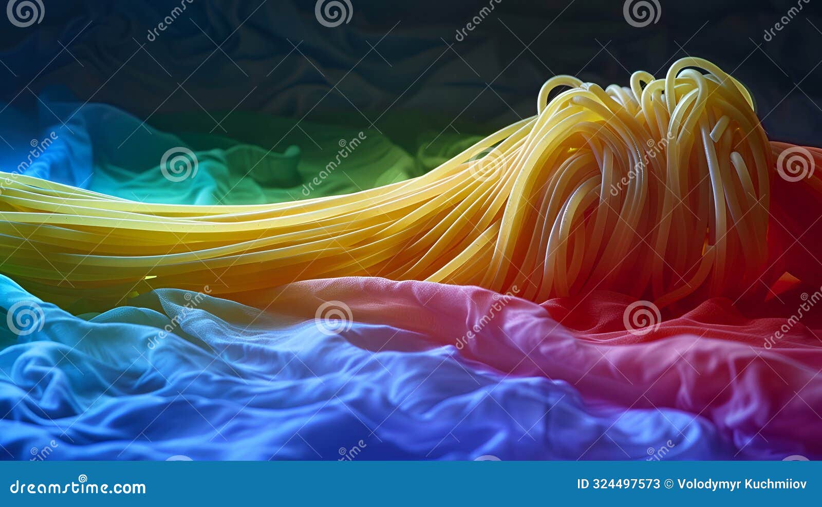 Spaghetti Stretched Lengthwise, a Rainbow-colored Light Falls on the ...