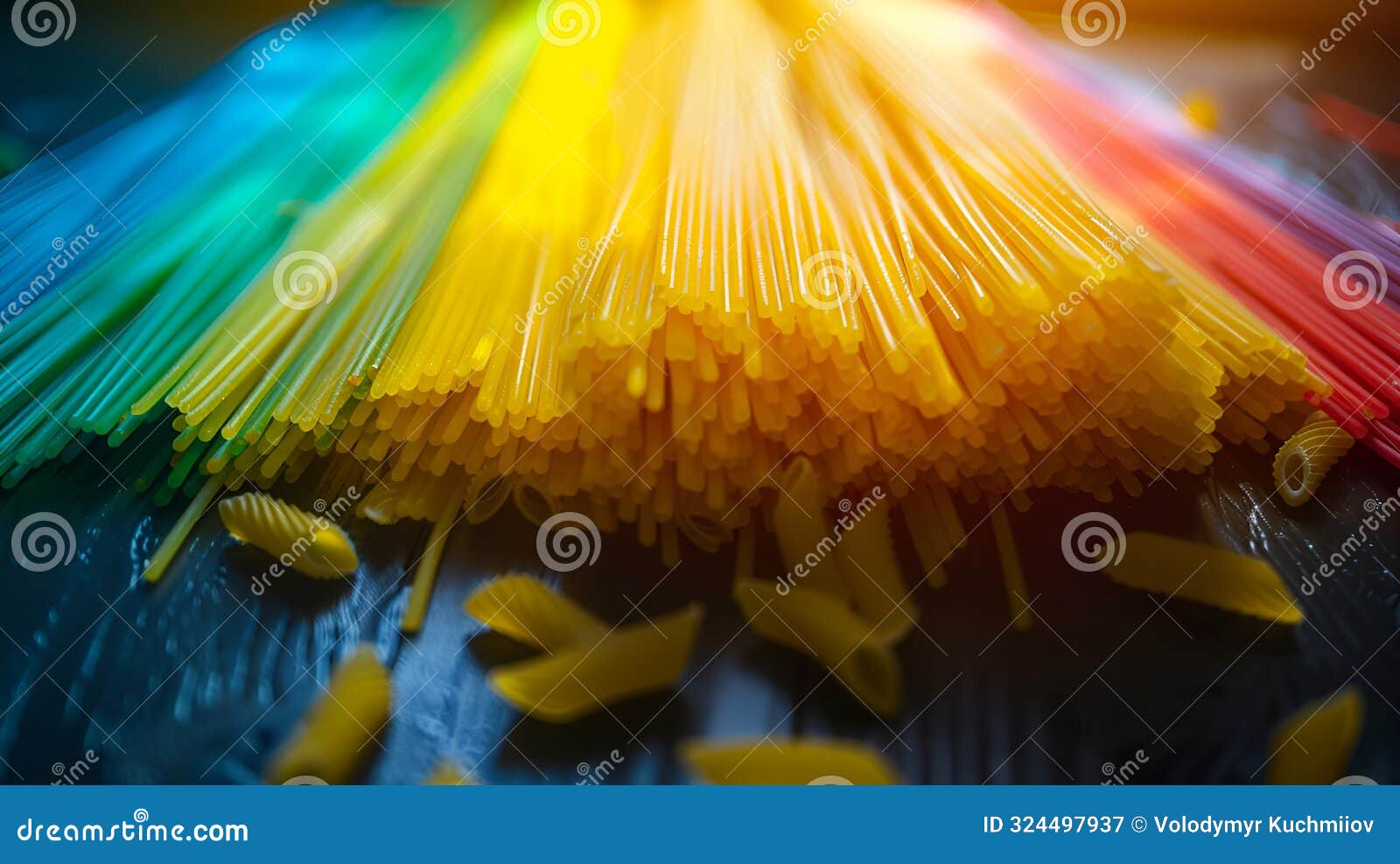 Spaghetti Stretched Lengthwise, a Rainbow-colored Light Falls on the ...