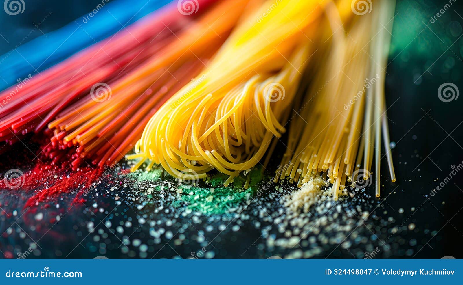 Spaghetti Stretched Lengthwise, a Rainbow-colored Light Falls on the ...
