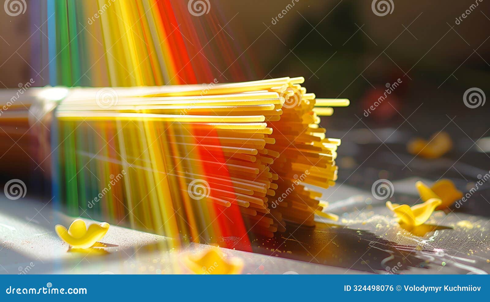 Spaghetti Stretched Lengthwise, a Rainbow-colored Light Falls on the ...
