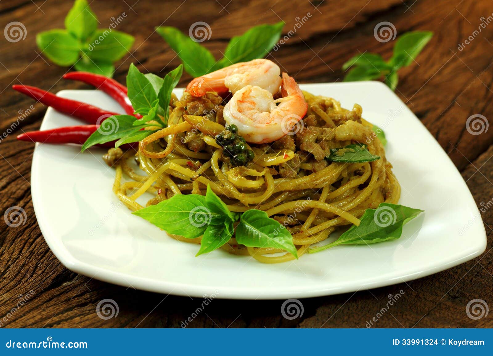 Spaghetti thai style. stock photo. Image of prawn, spice - 33991324