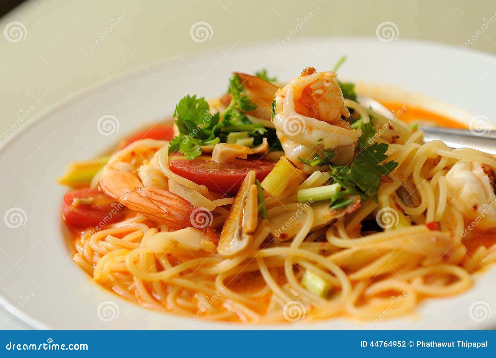 Spaghetti Tom Yum Kung stock photo. Image of gourmet - 44764952