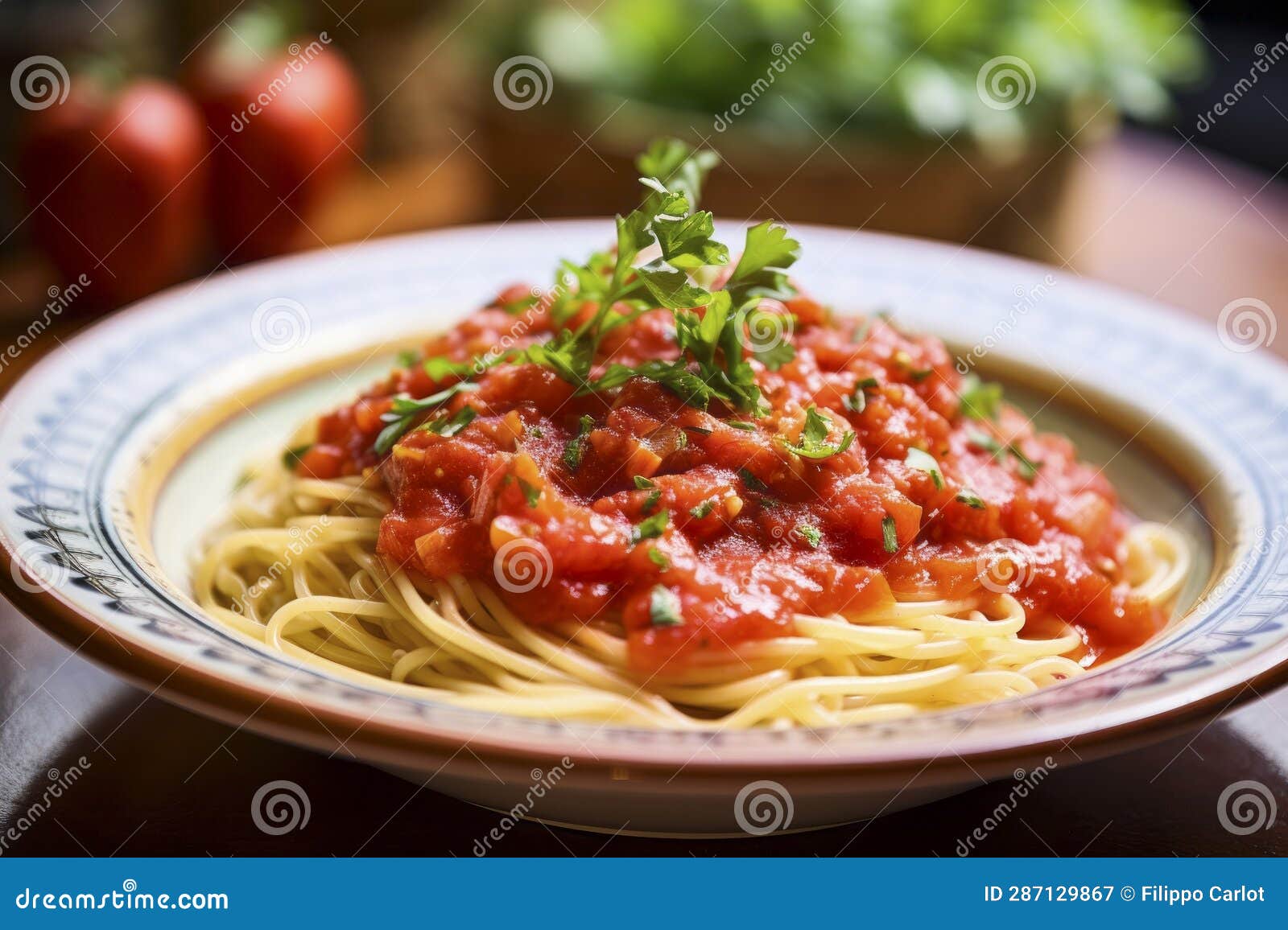 Spaghetti with Tomato Sauce Rustic Presentation Stock Image - Image of ...