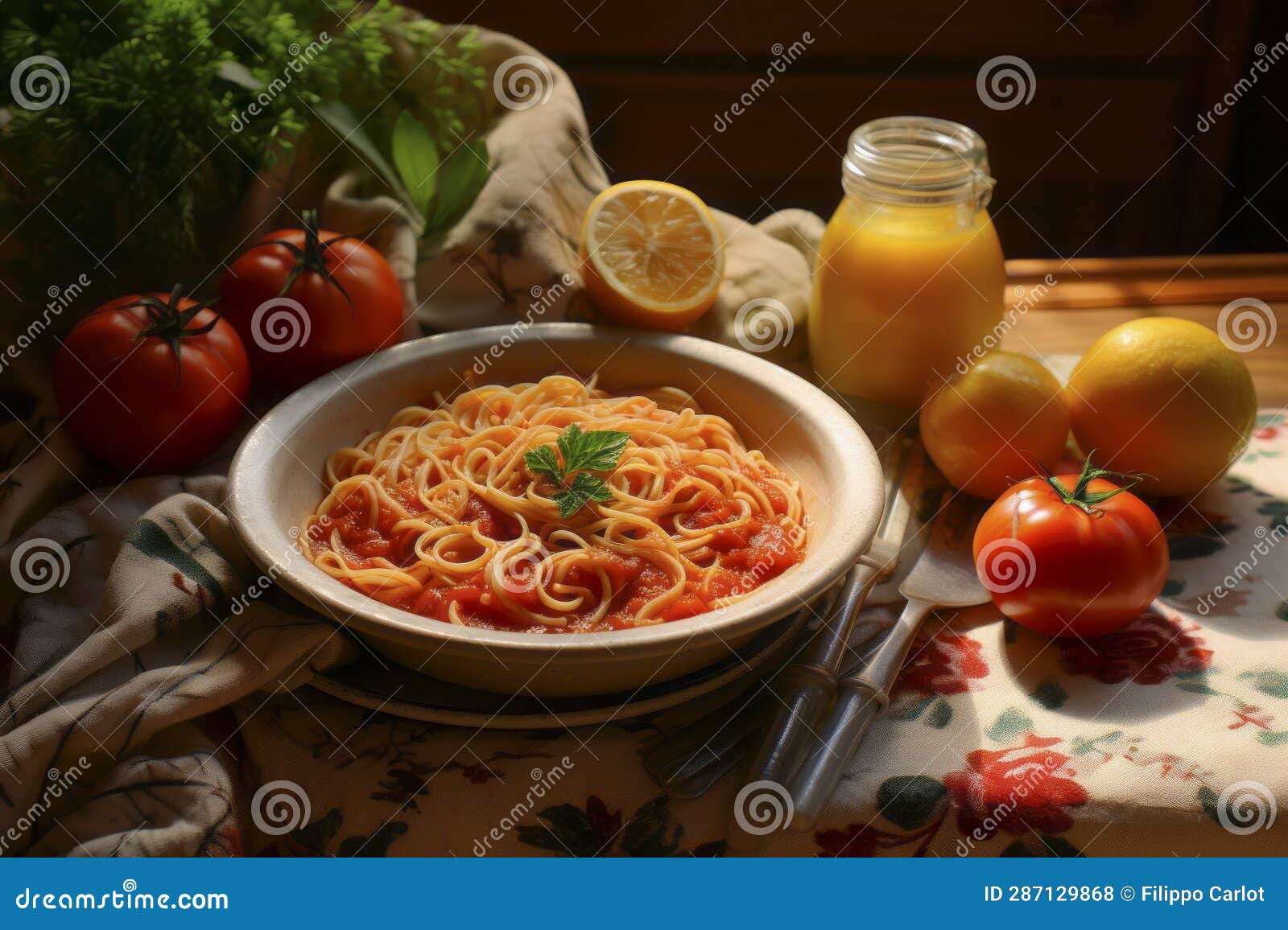 Spaghetti with Tomato Sauce Rustic Presentation Stock Photo - Image of ...