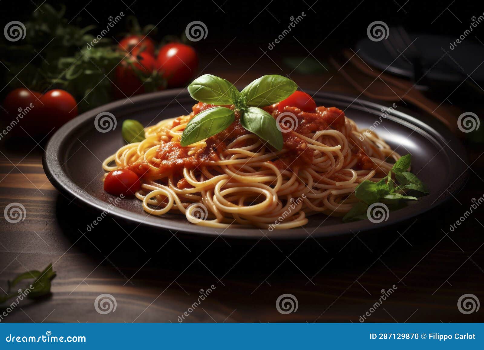 Spaghetti with Tomato Sauce Rustic Presentation Stock Photo - Image of ...