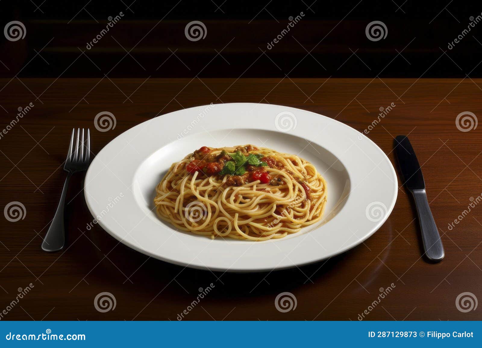 Spaghetti with Tomato Sauce Rustic Presentation Stock Illustration ...