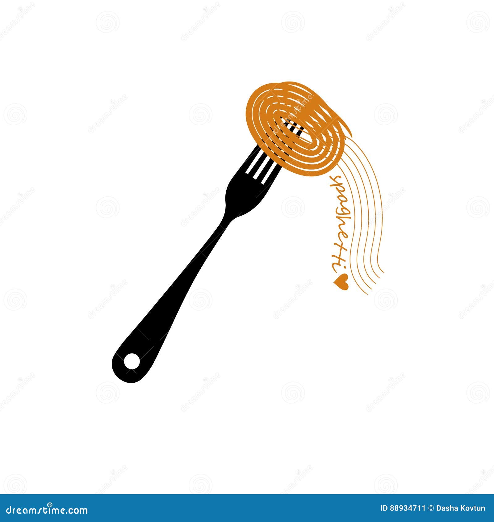 Pasta On A Fork Watercolor Drawing. Hand Drawn Illustration Of A Metal ...