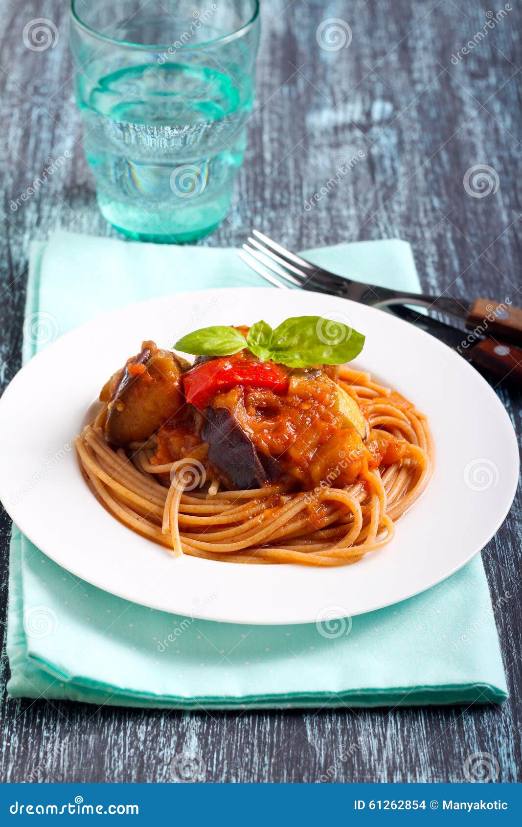 Spaghetti with Vegetable Stew Stock Photo - Image of plate, eggplant ...