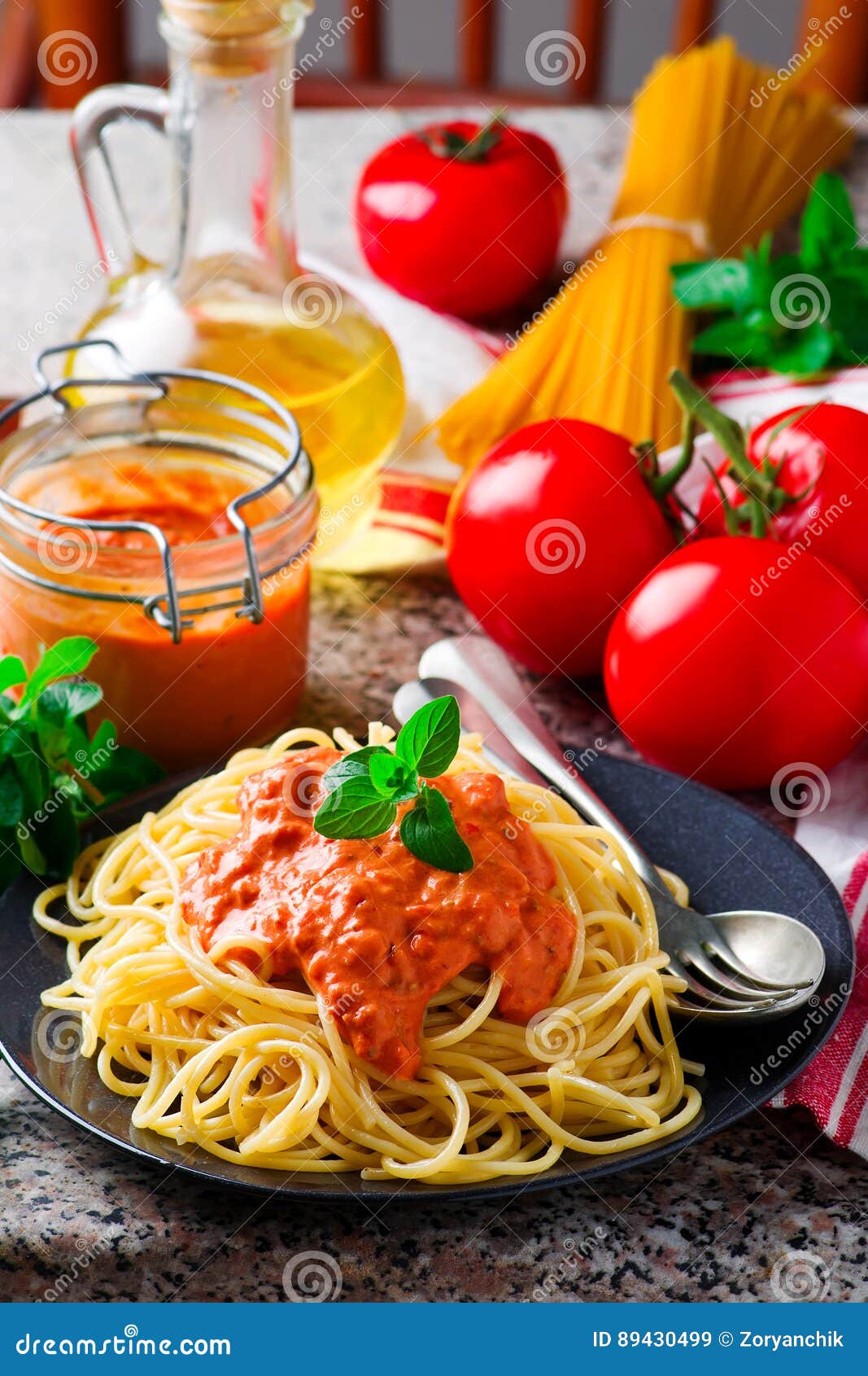 Spaghettini with Rosy-red Sauce Stock Image - Image of cream, meal ...