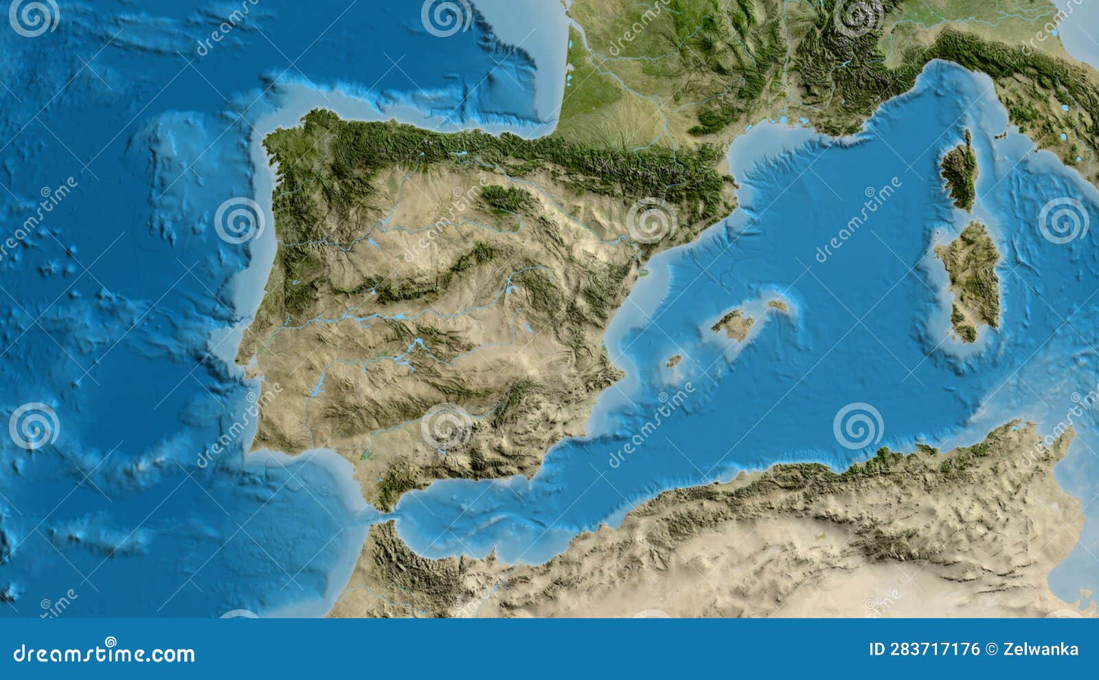 Spain area. Satellite map stock illustration. Illustration of spain ...