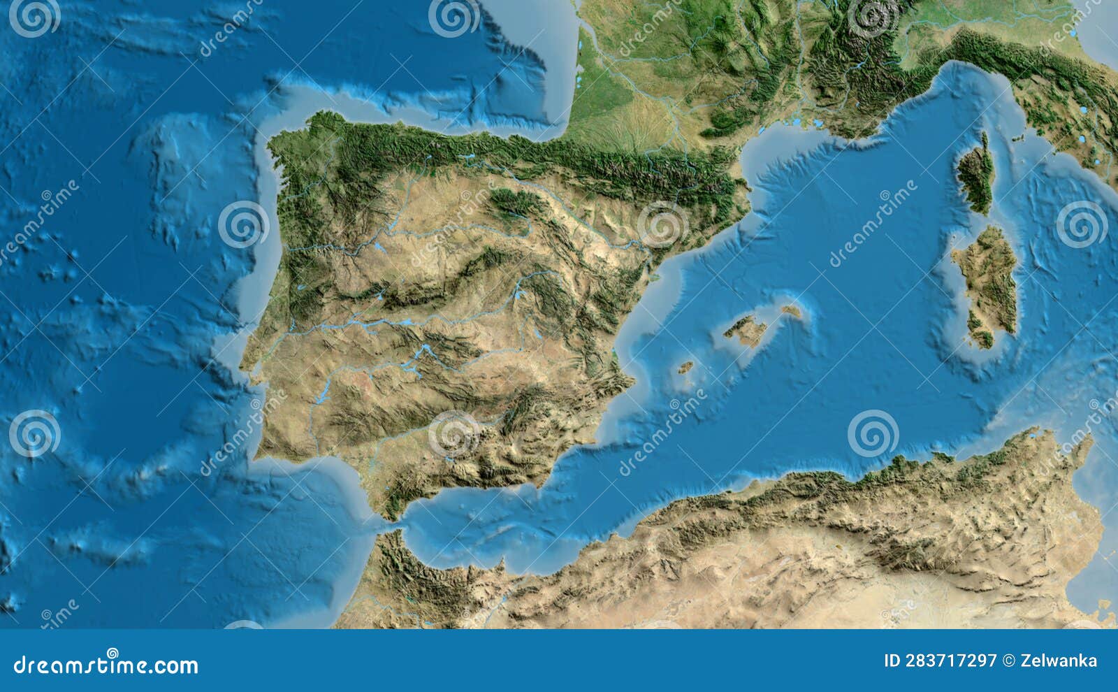Spain area. Satellite map stock illustration. Illustration of spain ...