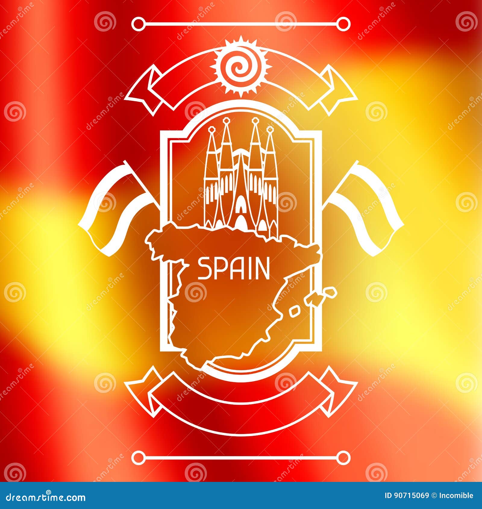 Spain Background Design on Blurred Flag. Spanish Traditional Symbols ...