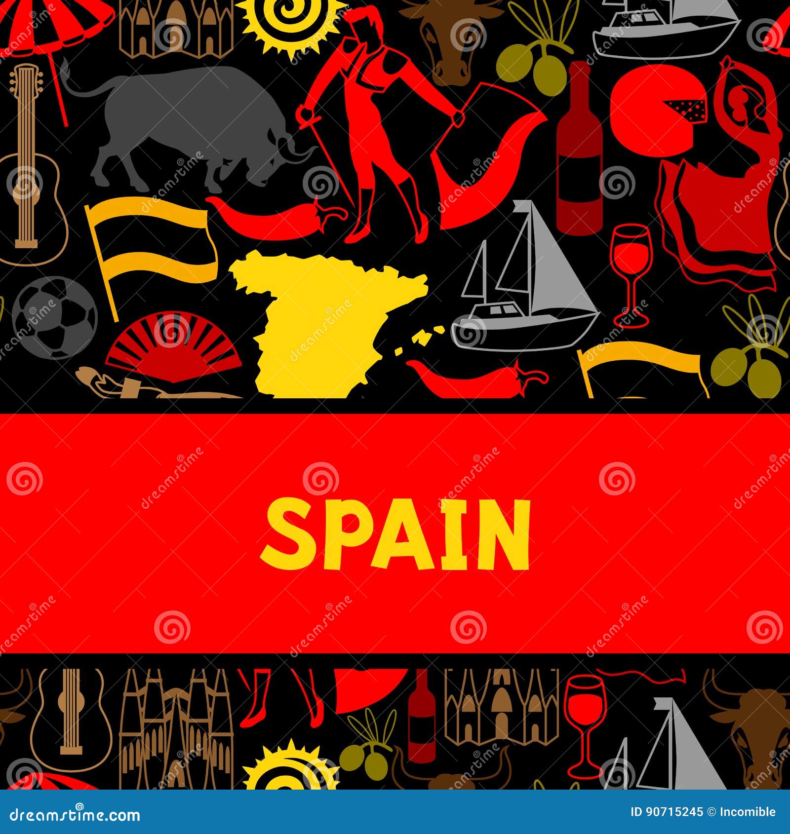 Spain Background Design. Spanish Traditional Symbols and Objects Stock ...