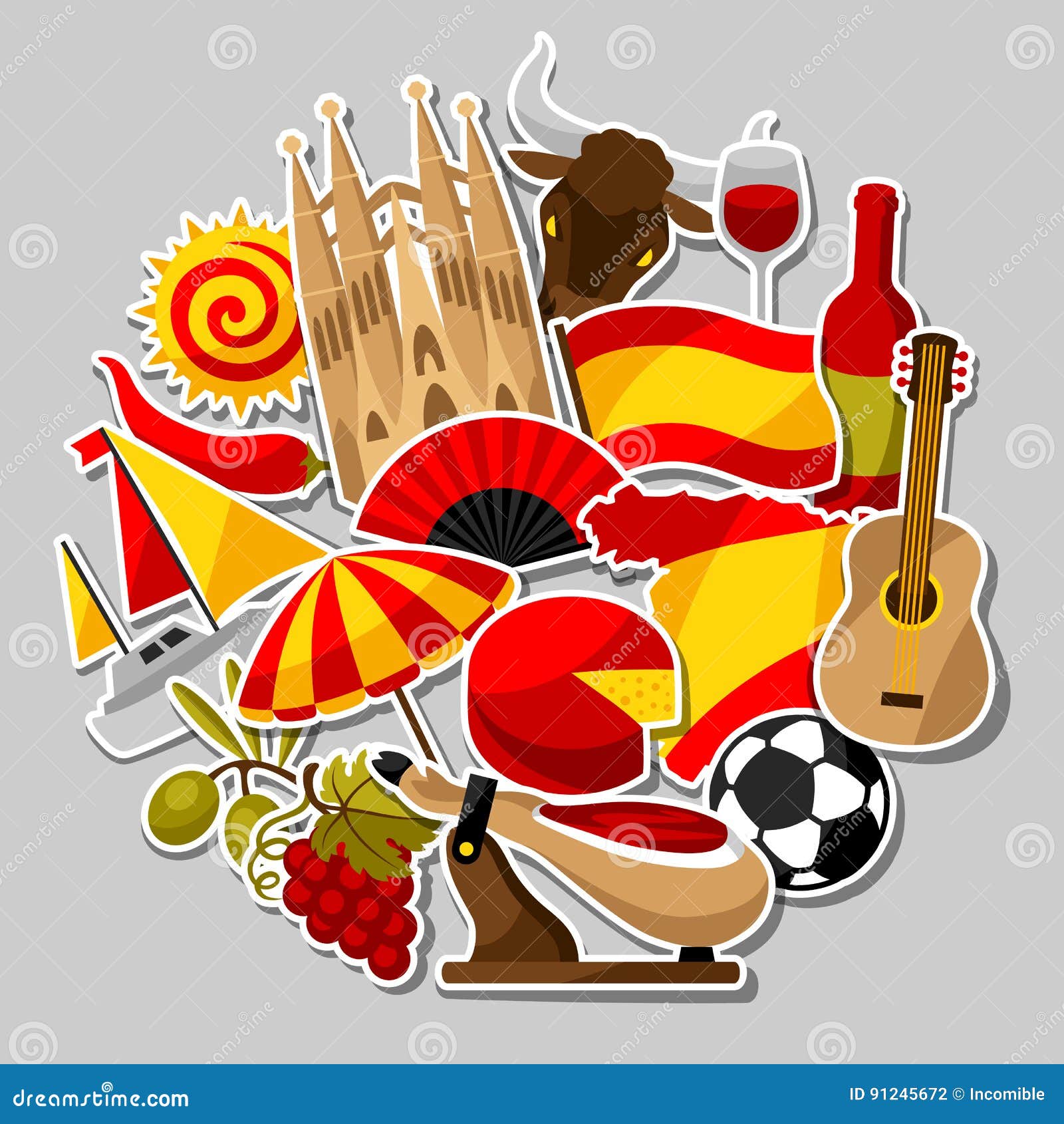 Spain Background Design. Spanish Traditional Sticker Symbols and ...