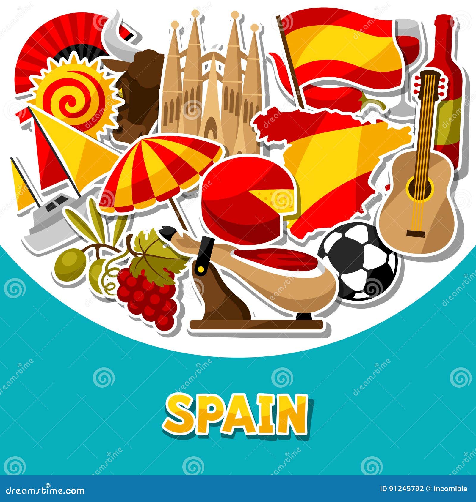 Spain Background Design. Spanish Traditional Sticker Symbols and ...