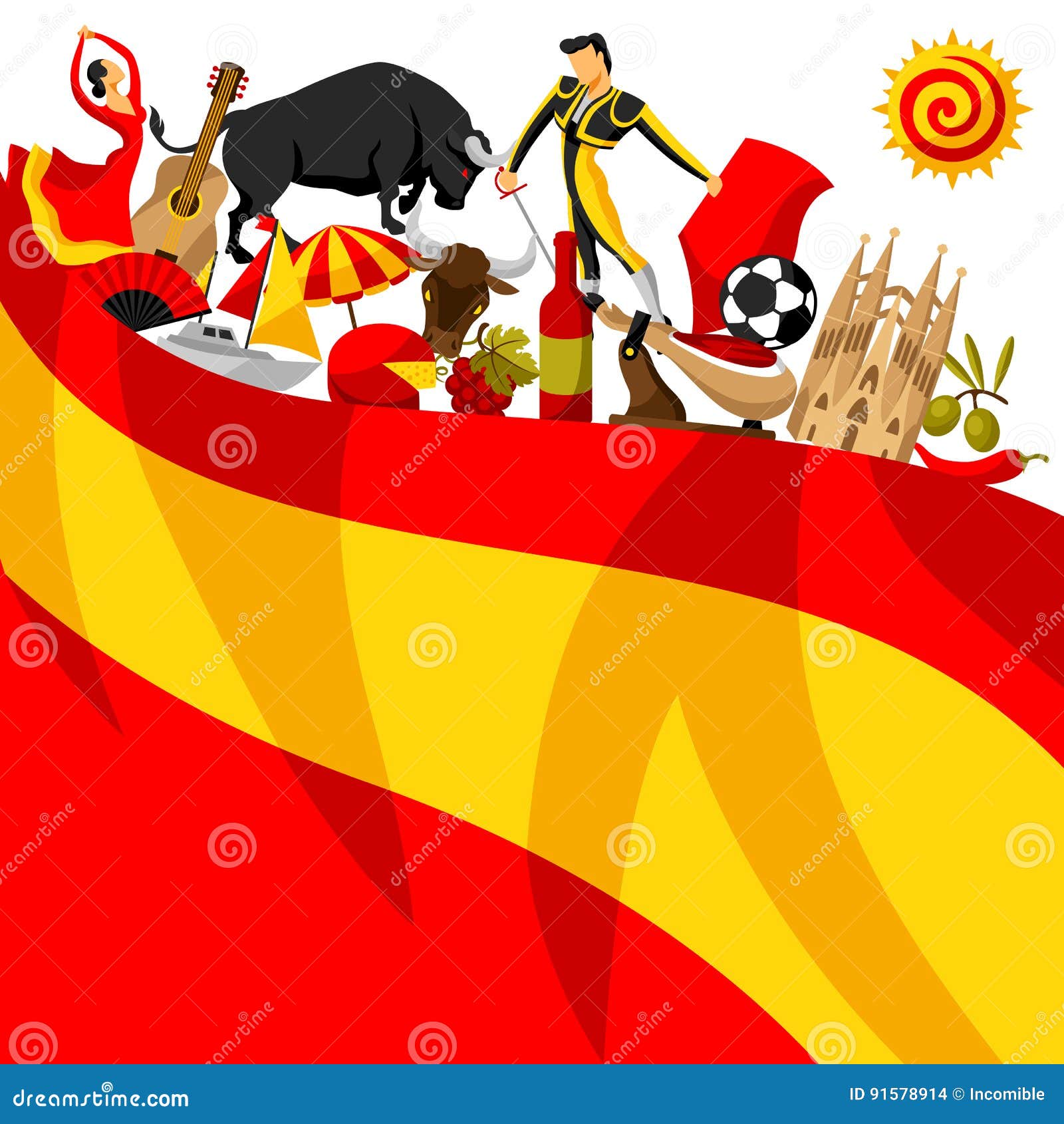 Spain Background Design. Spanish Traditional Symbols and Objects ...