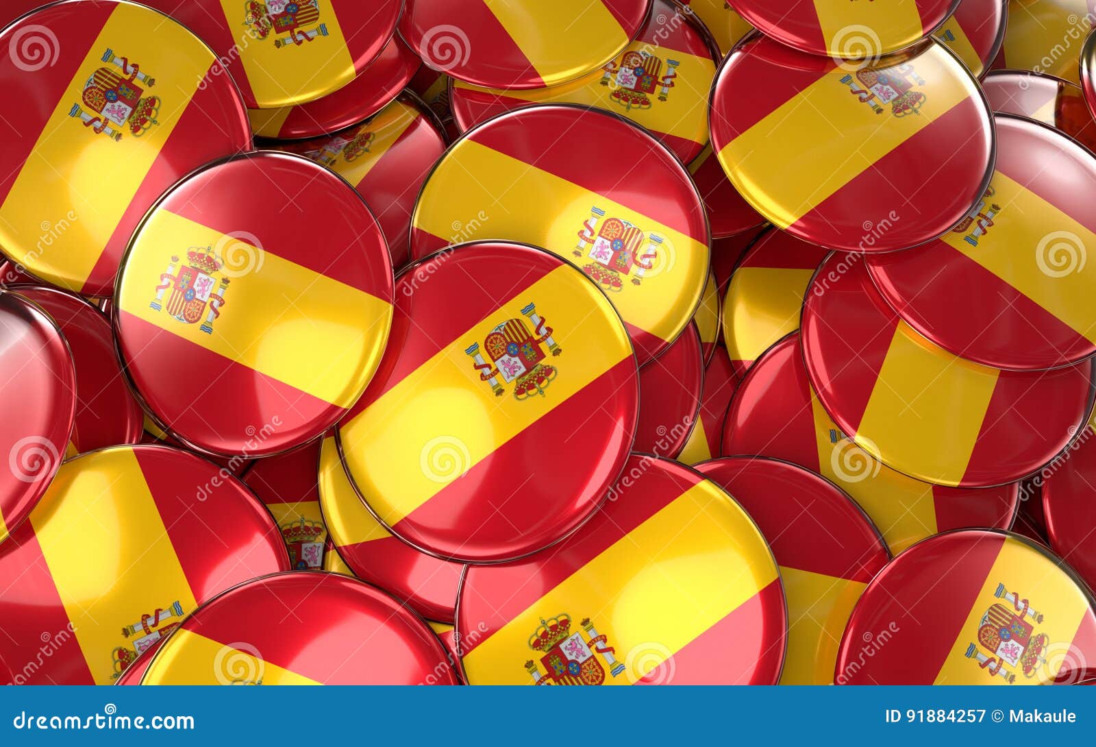 Spain Badges Background - Pile of Spanish Flag Buttons. Stock ...