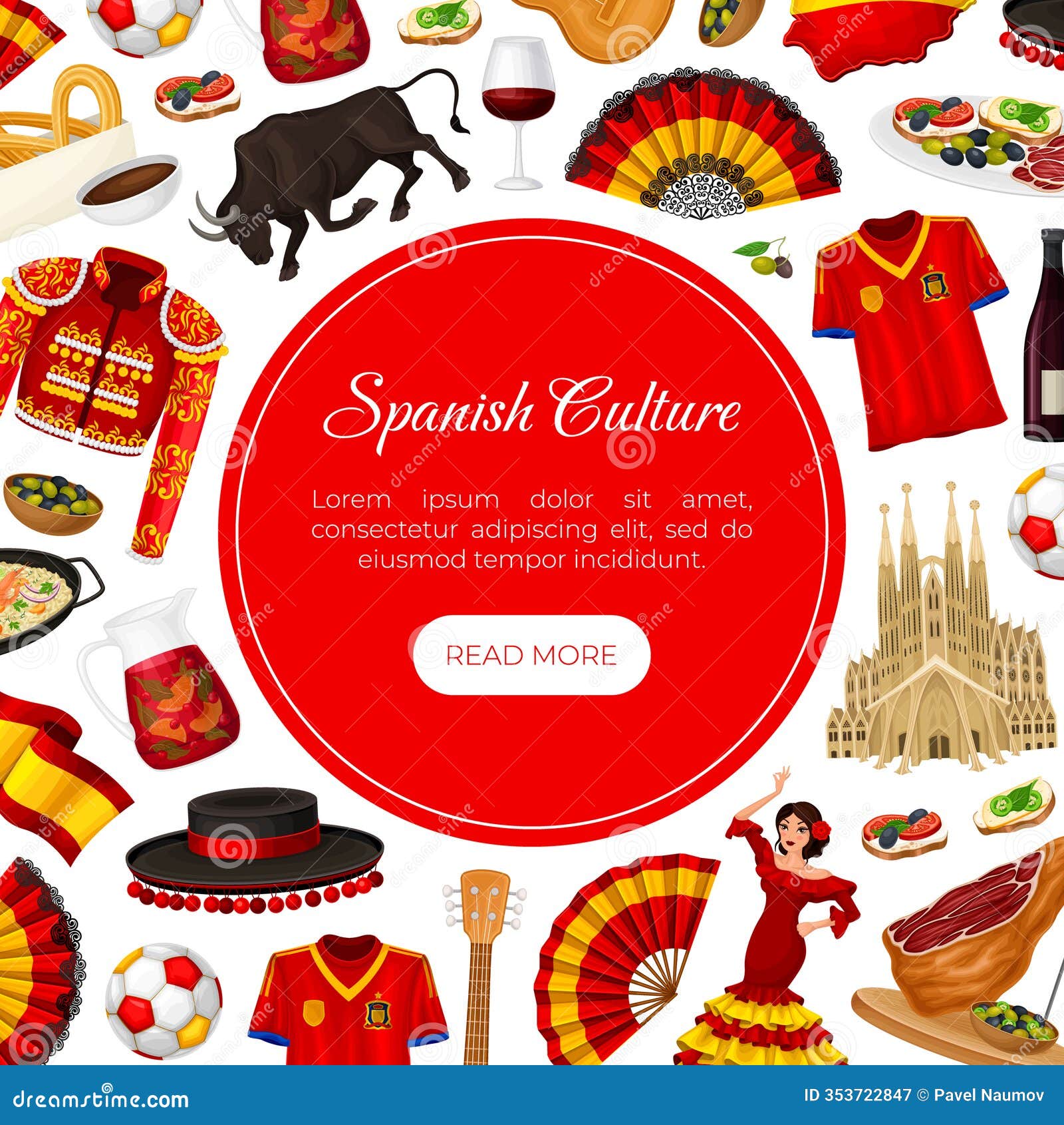 Spain Banner Design with Traditional Symbol and Object Vector Template ...