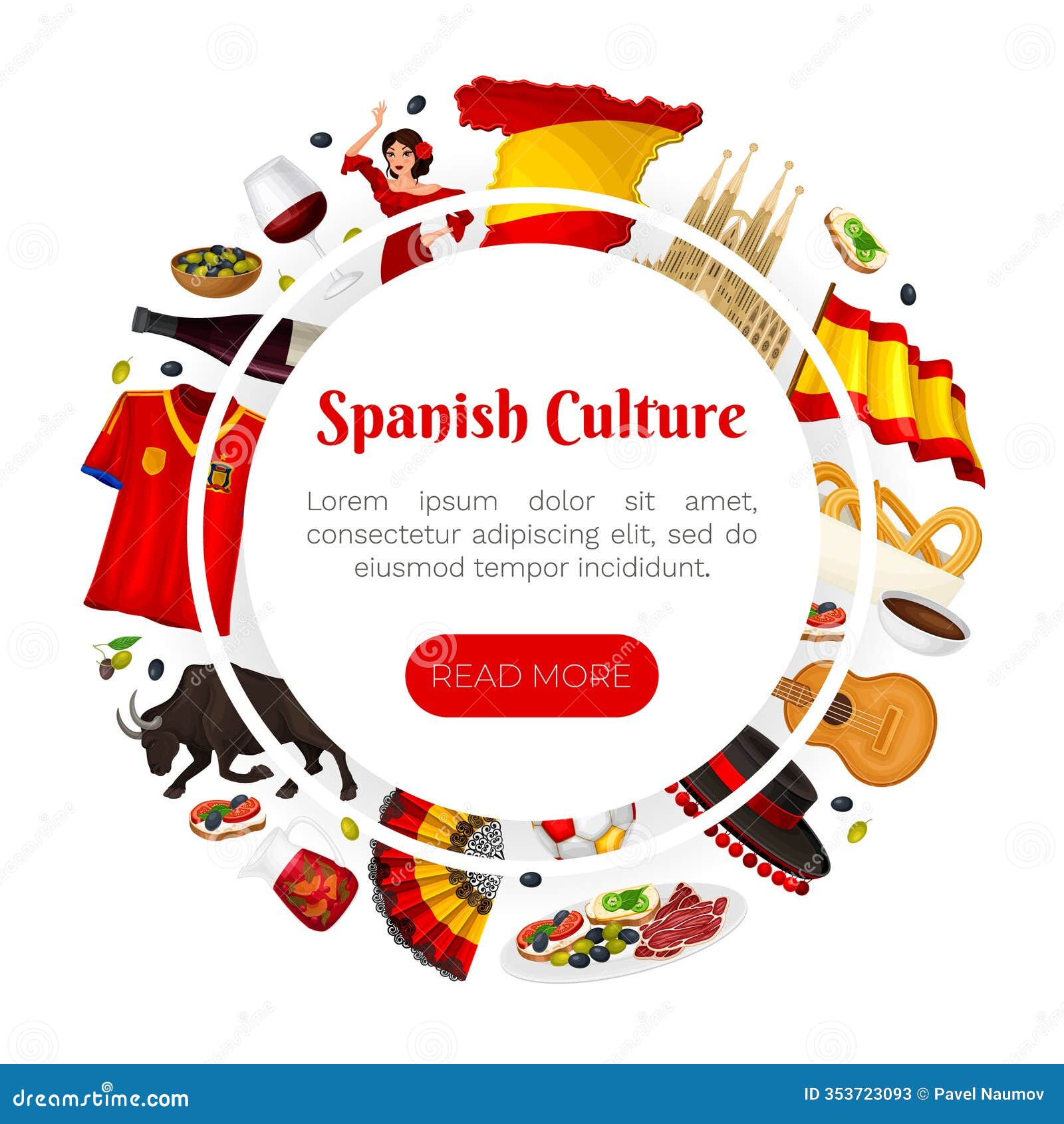 Spain Banner Design with Traditional Symbol and Object Vector Template ...