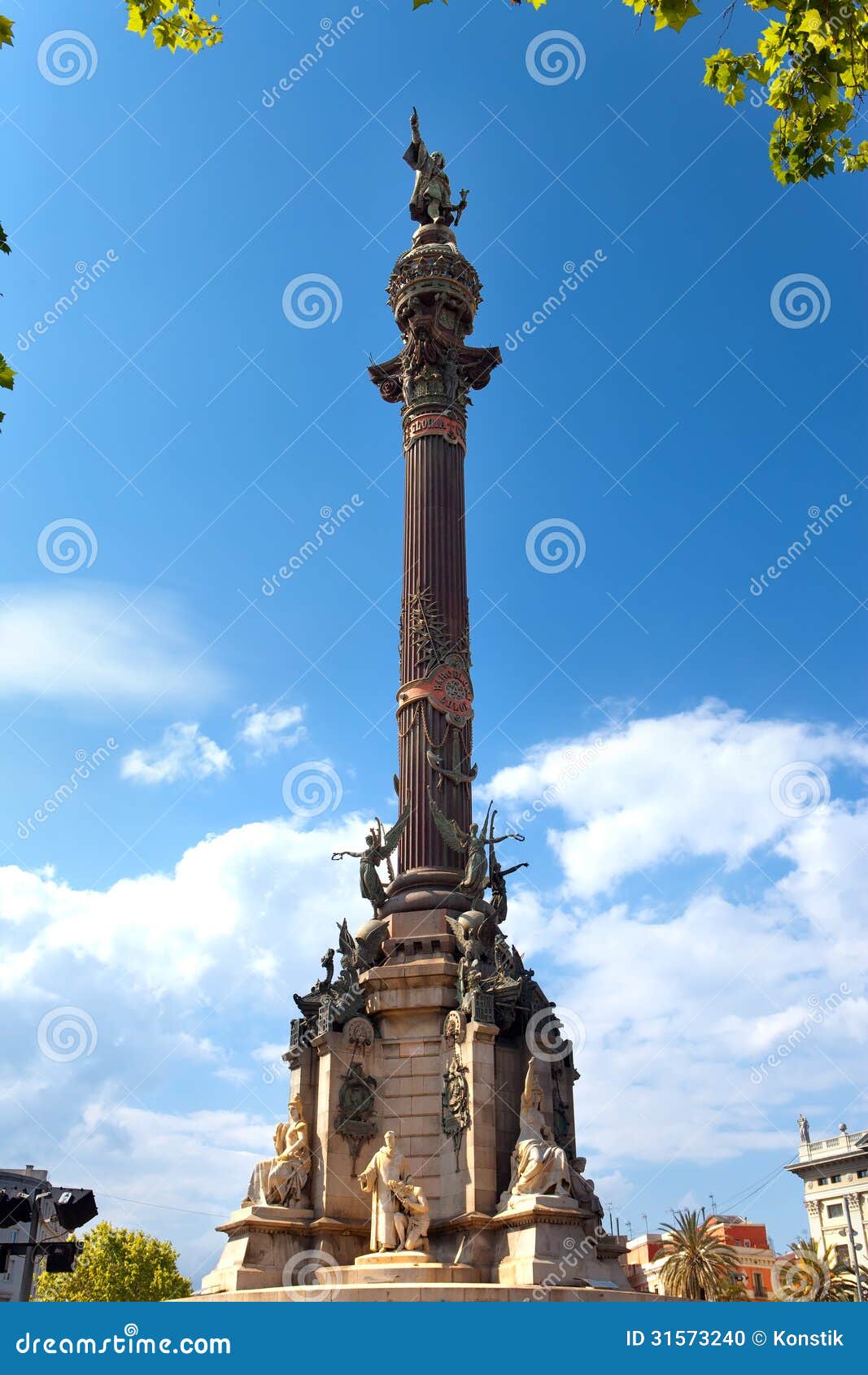 Spain. Barcelona. Monument of Columbus.Cityscape Stock Photo - Image of ...