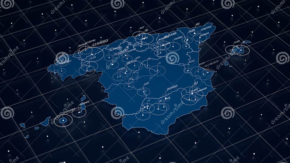 Spain Blue Map Big Data Visualization. Futuristic Map Infographic ...