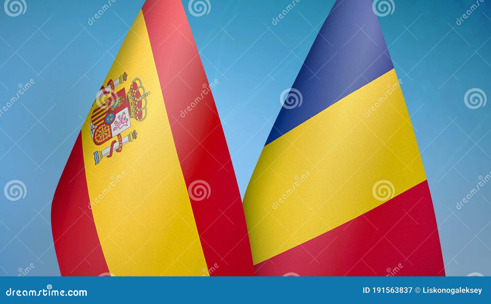 Chad And Spain Flags Together Fabric Texture Illustration Royalty-Free ...