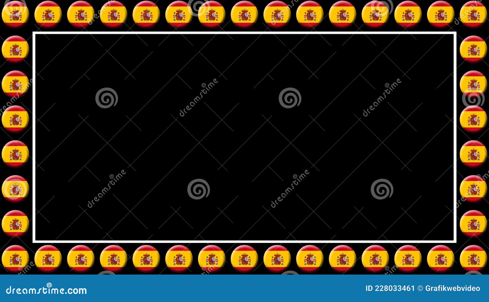 Spain Circle Flags, Screen Border Frame, Black Background, 3D ...
