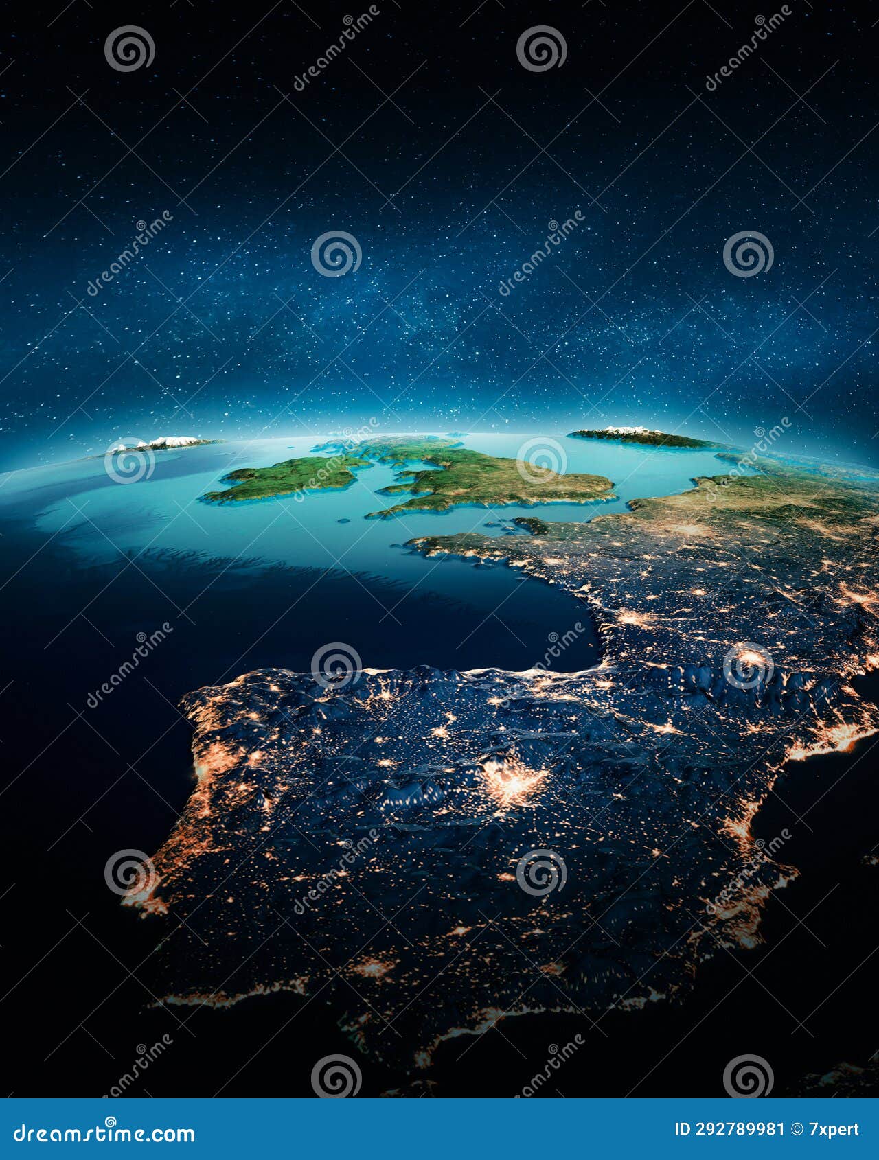 Spain City Lights from Space Stock Illustration - Illustration of ...