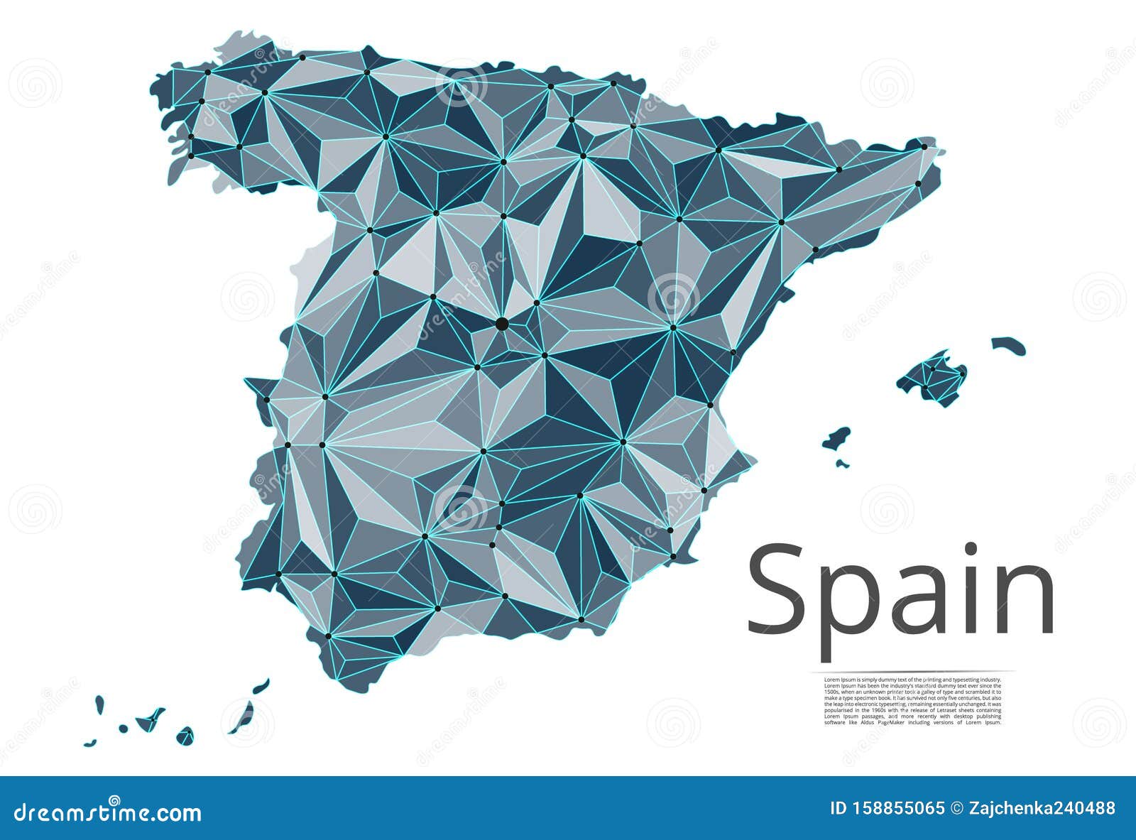 Spain Communication Network Map. Vector Low Poly Image of a Global Map ...